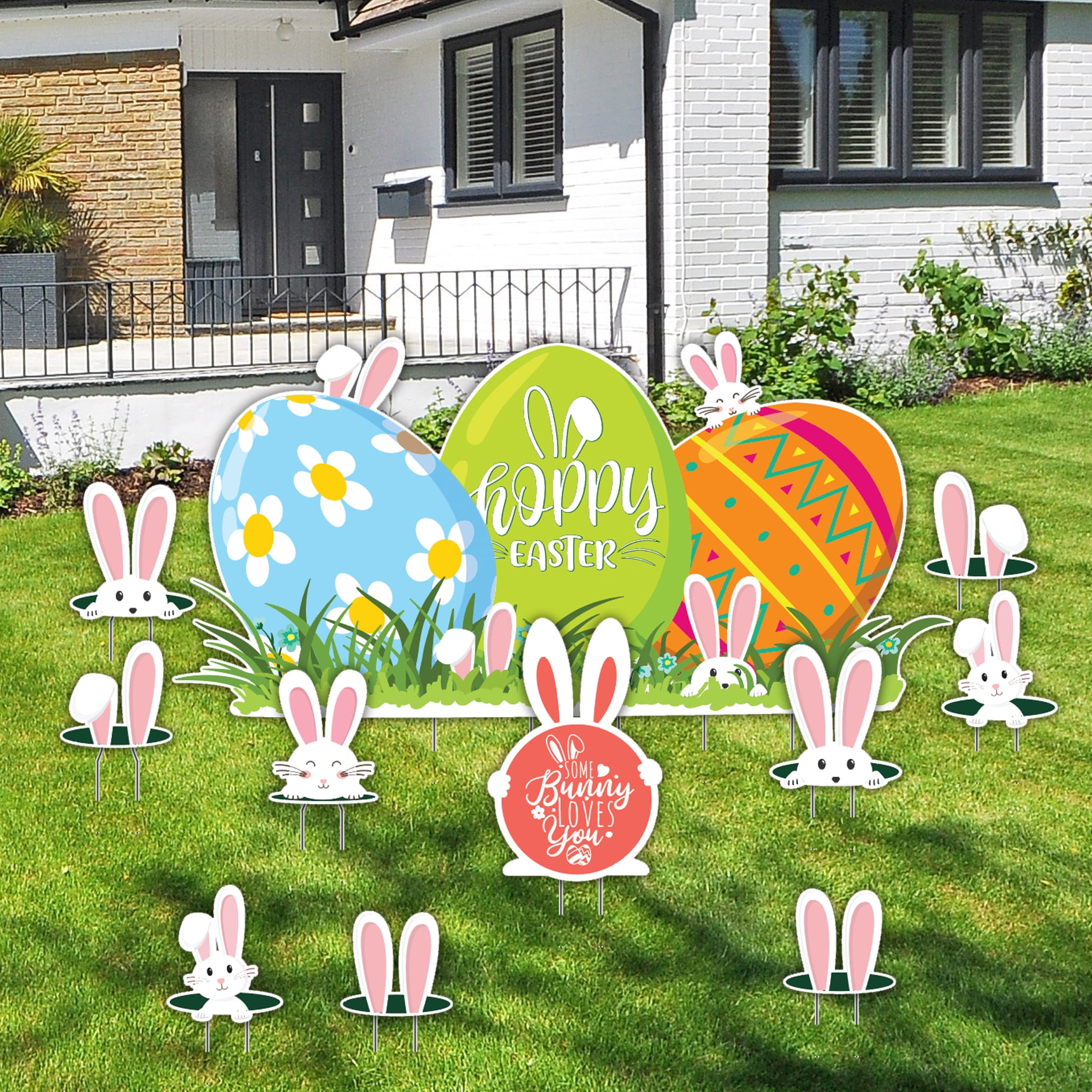 Jumbo Easter Yard Sign, 73x36 Inches Hoppy Easter Lawn Decoration with ...