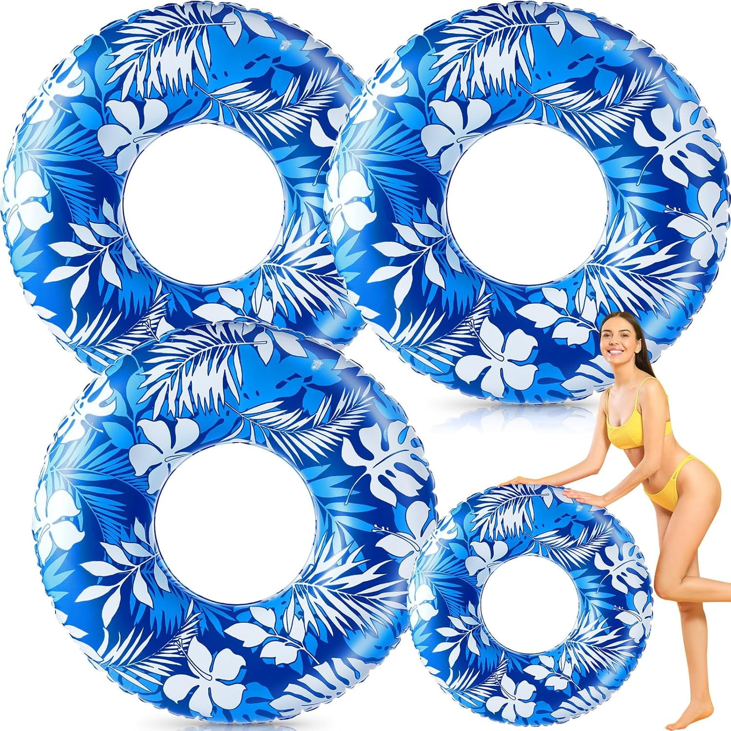 Jumbo Float Tube 47.24 Inches Inflatable Pool Floats Large Pool Tube Tropical Leaves Inflatable ...