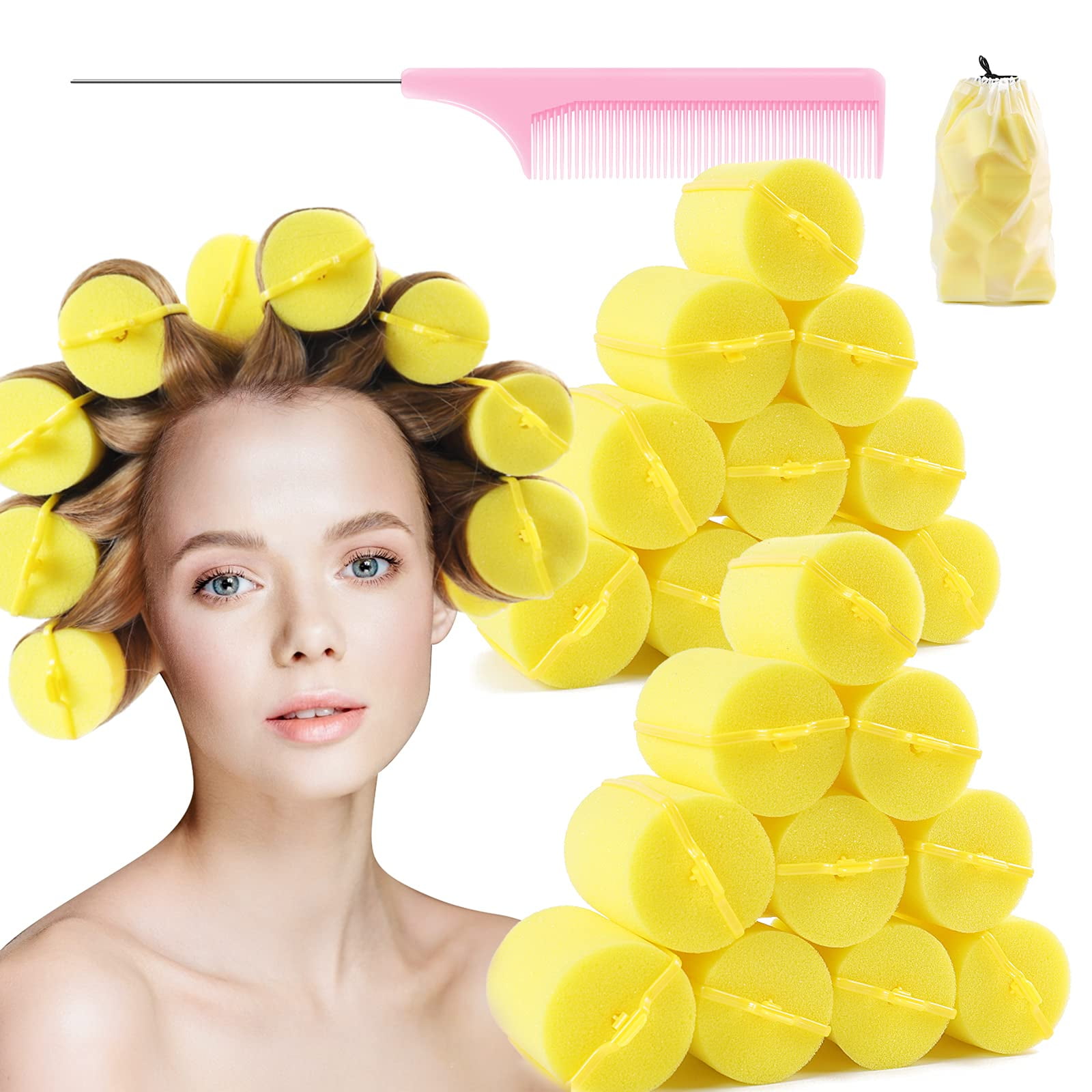 Jumbo Foam Hair Rollers for Soft Curls, 24 Pack Heatless Curling Sponge ...