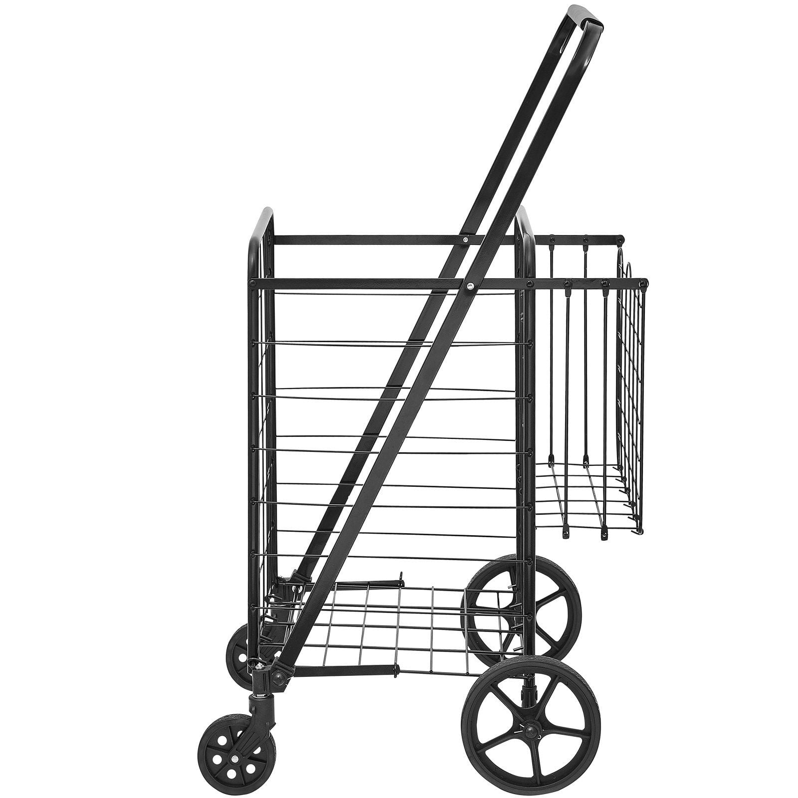 Jumbo Foldable Grocery Cart with 360° Swivel Wheels, Dual Baskets ...