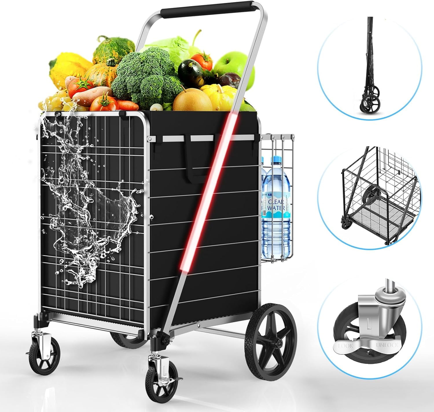 Jumbo Folding Shopping Cart with Swivel Wheels & Brakes - 480lbs ...