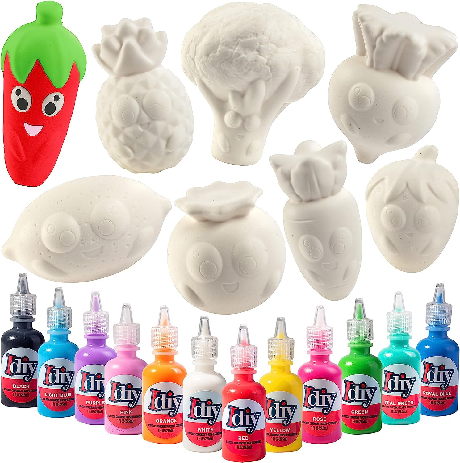 Jumbo Fruit & Veggies Squishies (12 Shapes /12 Fabric Paints)-White ...