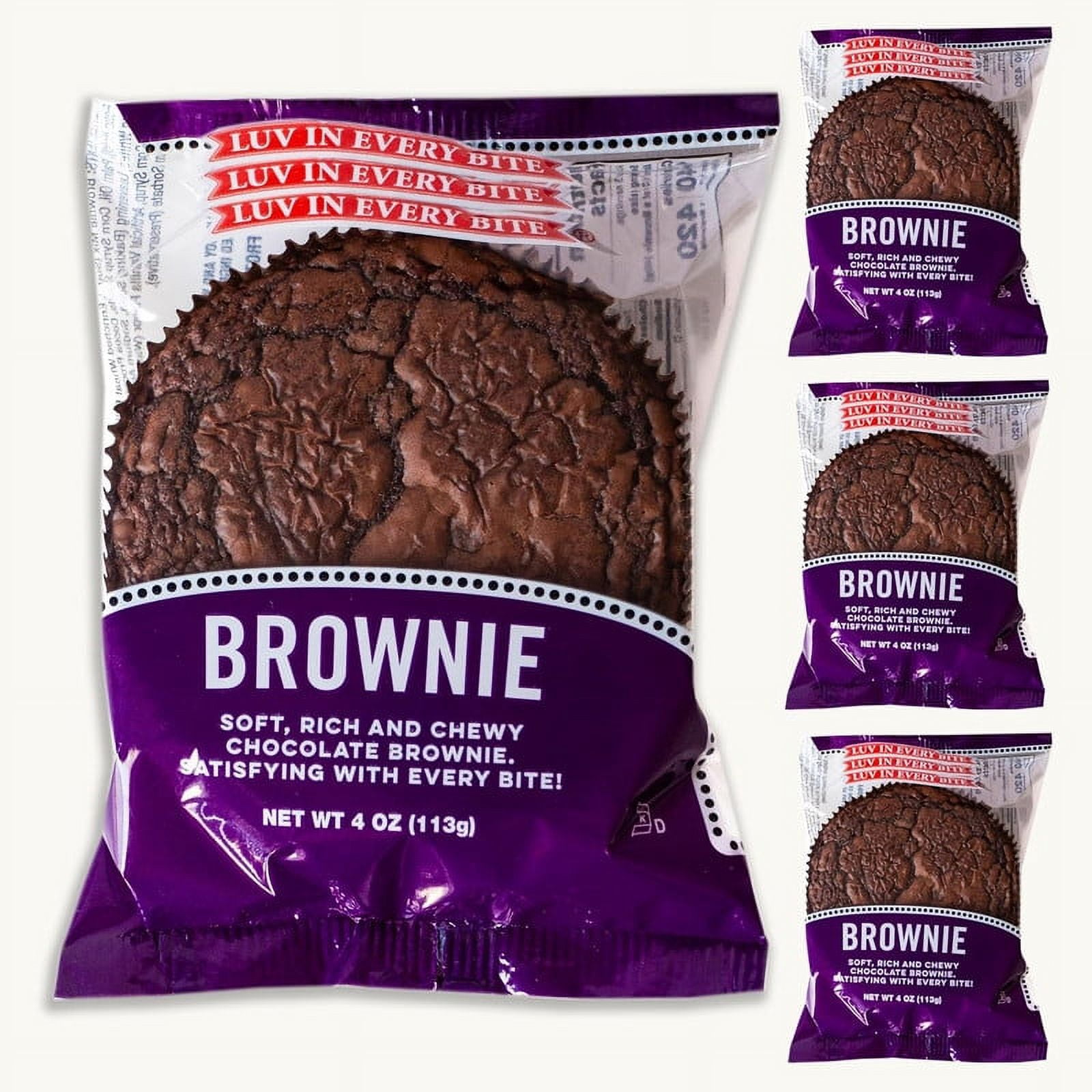 Jumbo Fudge Brownie (4, 4oz Brownies) - Soft, Rich and Chewy - Individually Wrapped - 4 Items ...