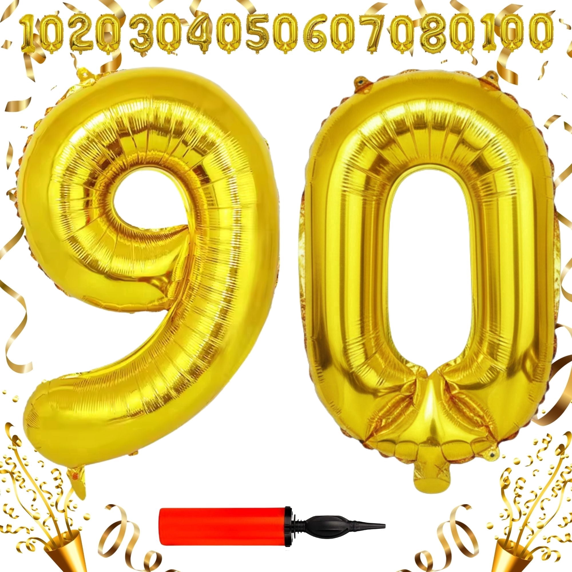 Jumbo Gold 32-Inch Number 90 Balloons Large Foil Mylar, Helium or Air ...