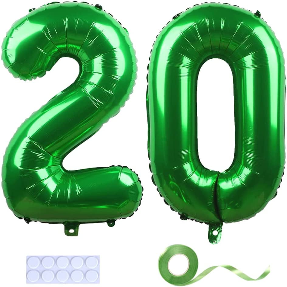 Jumbo Green Number 20 Balloons | 32 Helium Foil Mylar Balloons for 20th ...