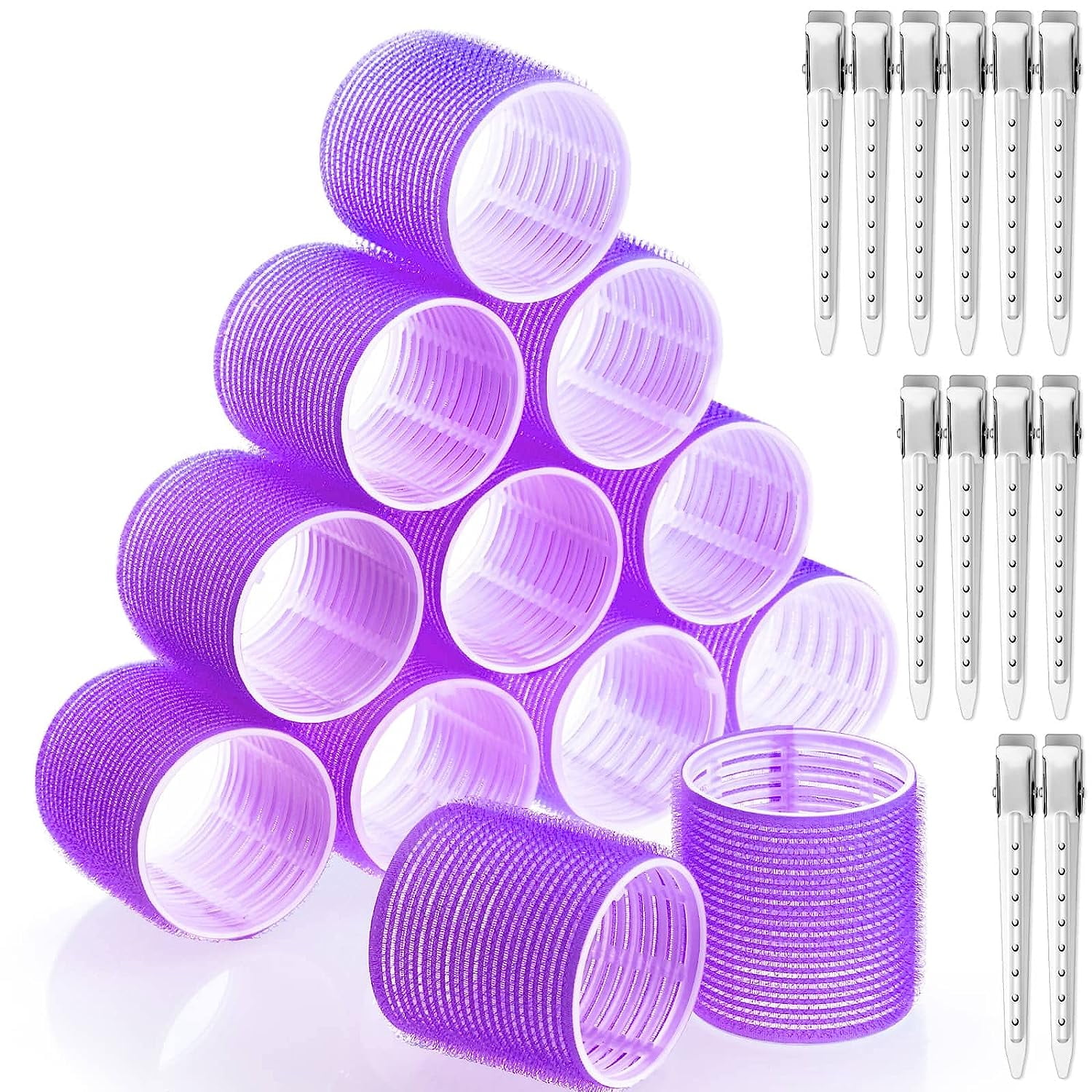 Jumbo Hair Curlers Rollers, 12Pcs Hair Roller Curlers Self Grip Holding ...