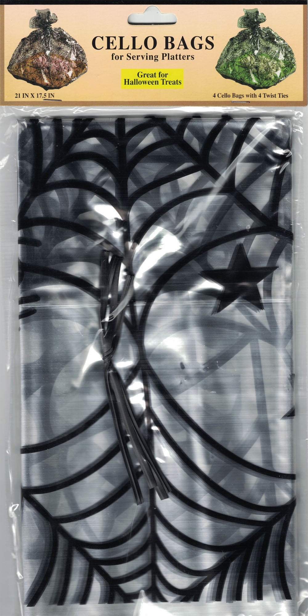 Jumbo Halloween Cellophane Bags with Large Plastic Ties, Spider Web ...