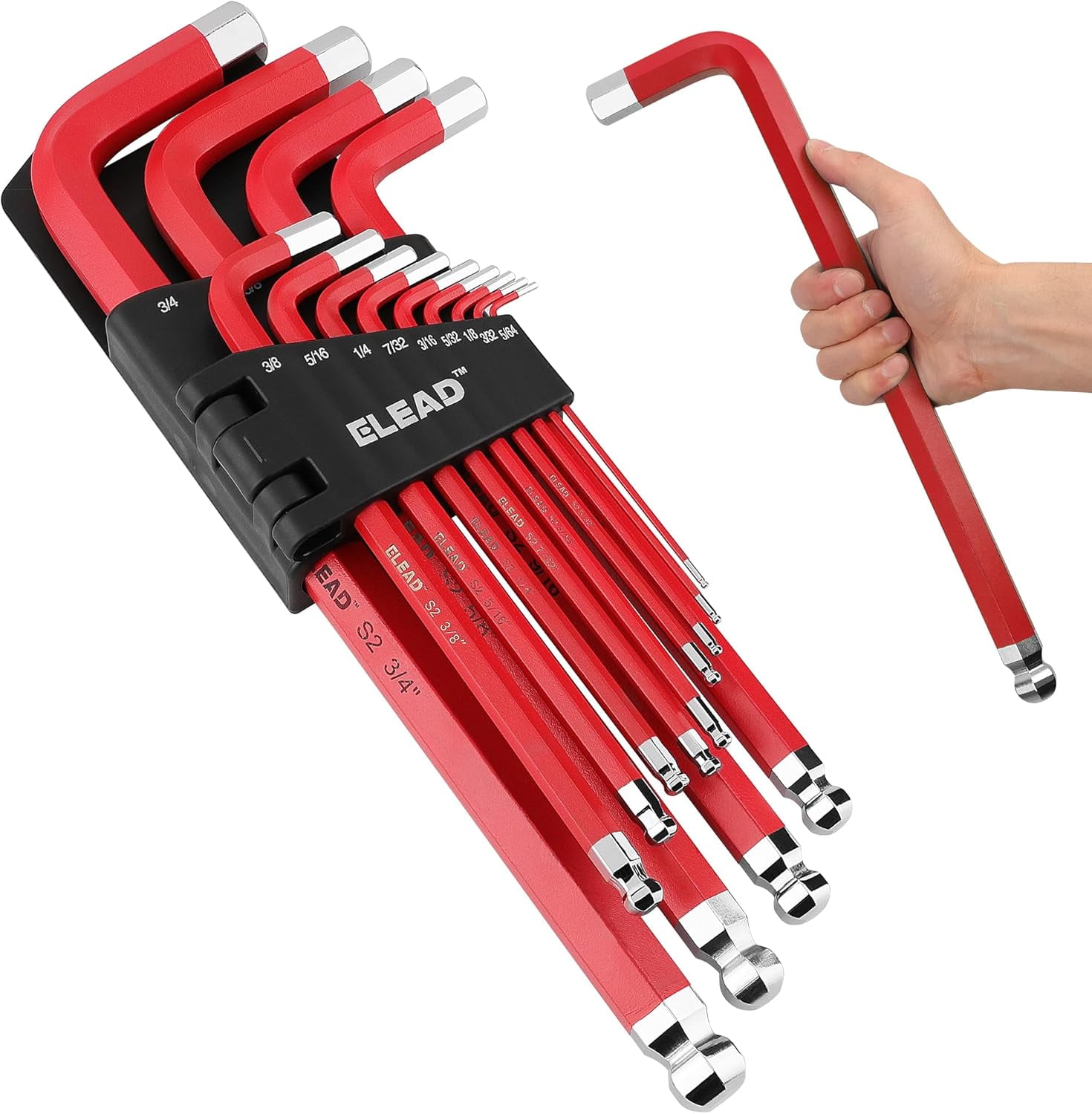 Jumbo Hex Key Allen Wrench Set | 13-Piece SAE 5/64"-3/4" | Long Ball ...