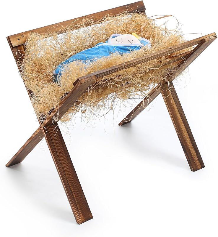 Jumbo Large Jesus in Wooden Manger Religious Christmas Decorations ...