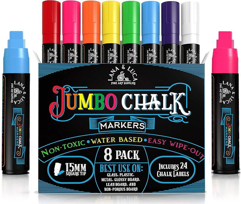 Jumbo Liquid Chalk Markers Square Tip - Bold Color Chalk Board Marker ...