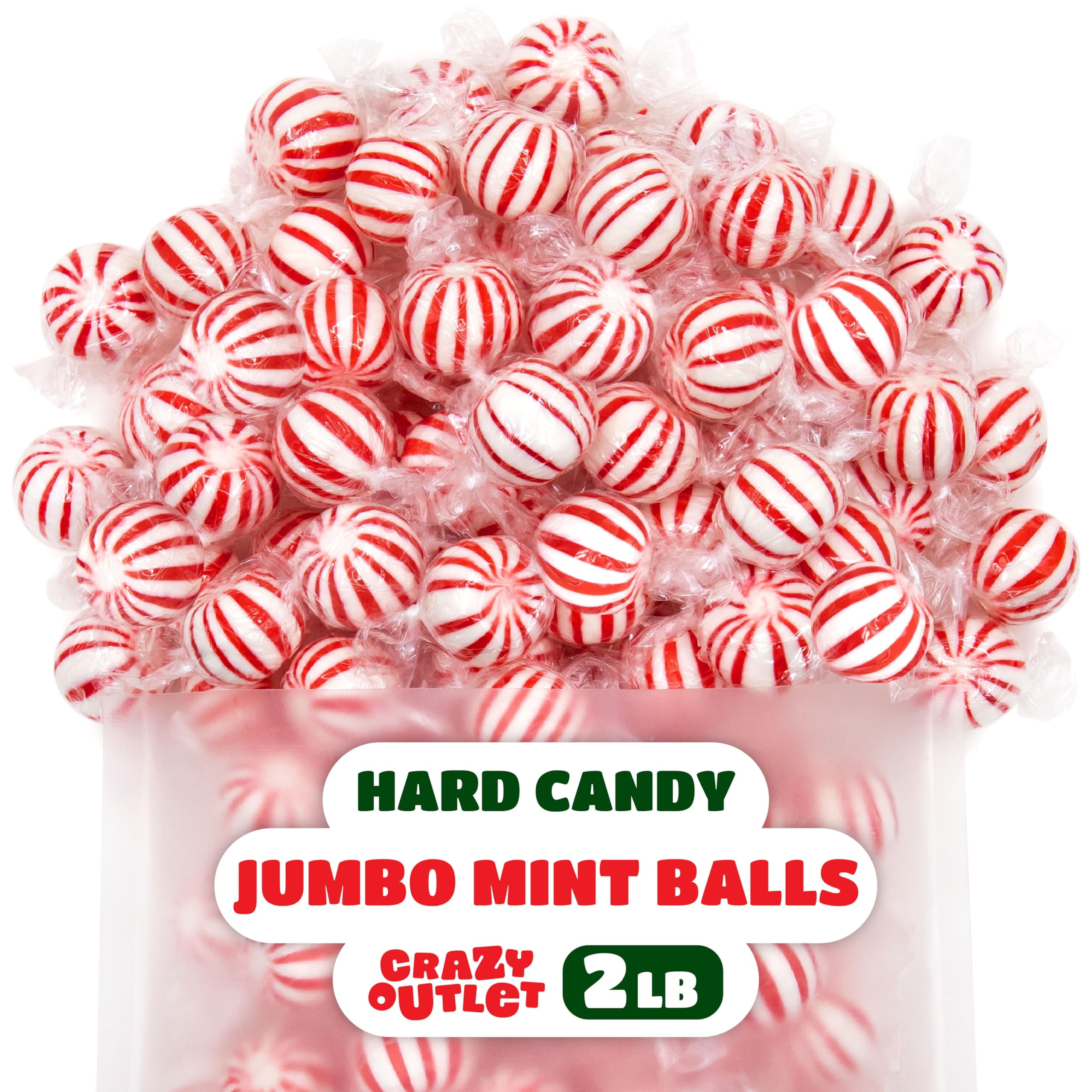 Jumbo Mint Balls - MFF30 2 Pound Bulk Pack (About 90 Count) - Peppermint Hard Candy Individually ...