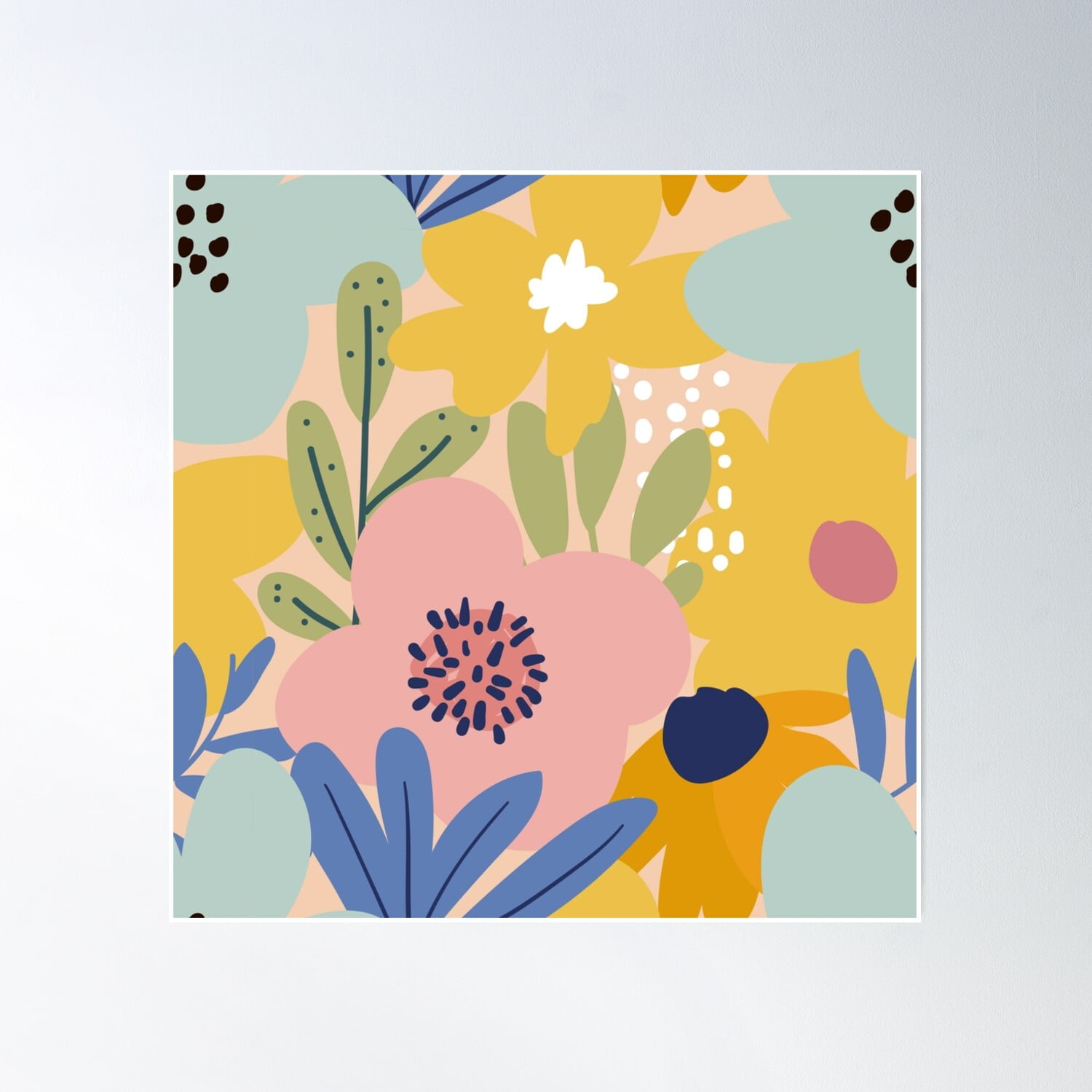 Jumbo Modern Retro Bold Floral Spring Motif Poster Wall Art, Modern ...