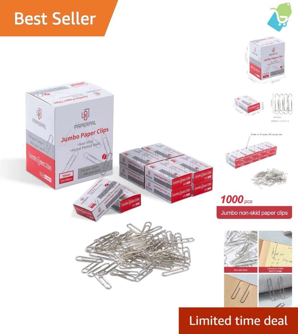 Jumbo Non-Skid Paper Clips - 1000 Heavy-Duty Silver Clips for Office ...
