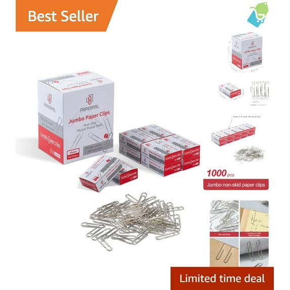 Jumbo Non-Skid Paper Clips - 1000 Heavy-Duty Silver Clips for Office ...