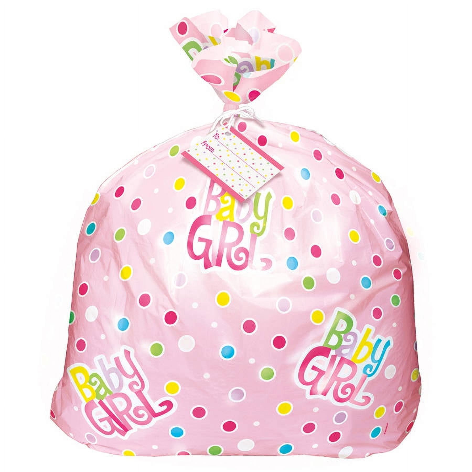 Extra Large Jumbo Pink Polka Dot Girl Baby Shower Gift Bag, Plastic, 44 ...