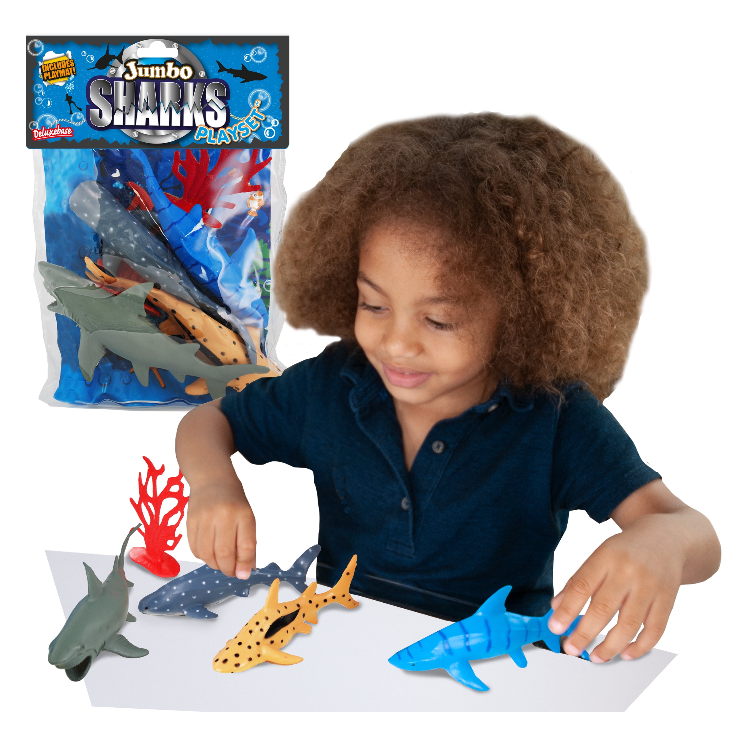 Jumbo Playset - Sharks from Deluxebase. 7-Piece Large Shark Figurines ...