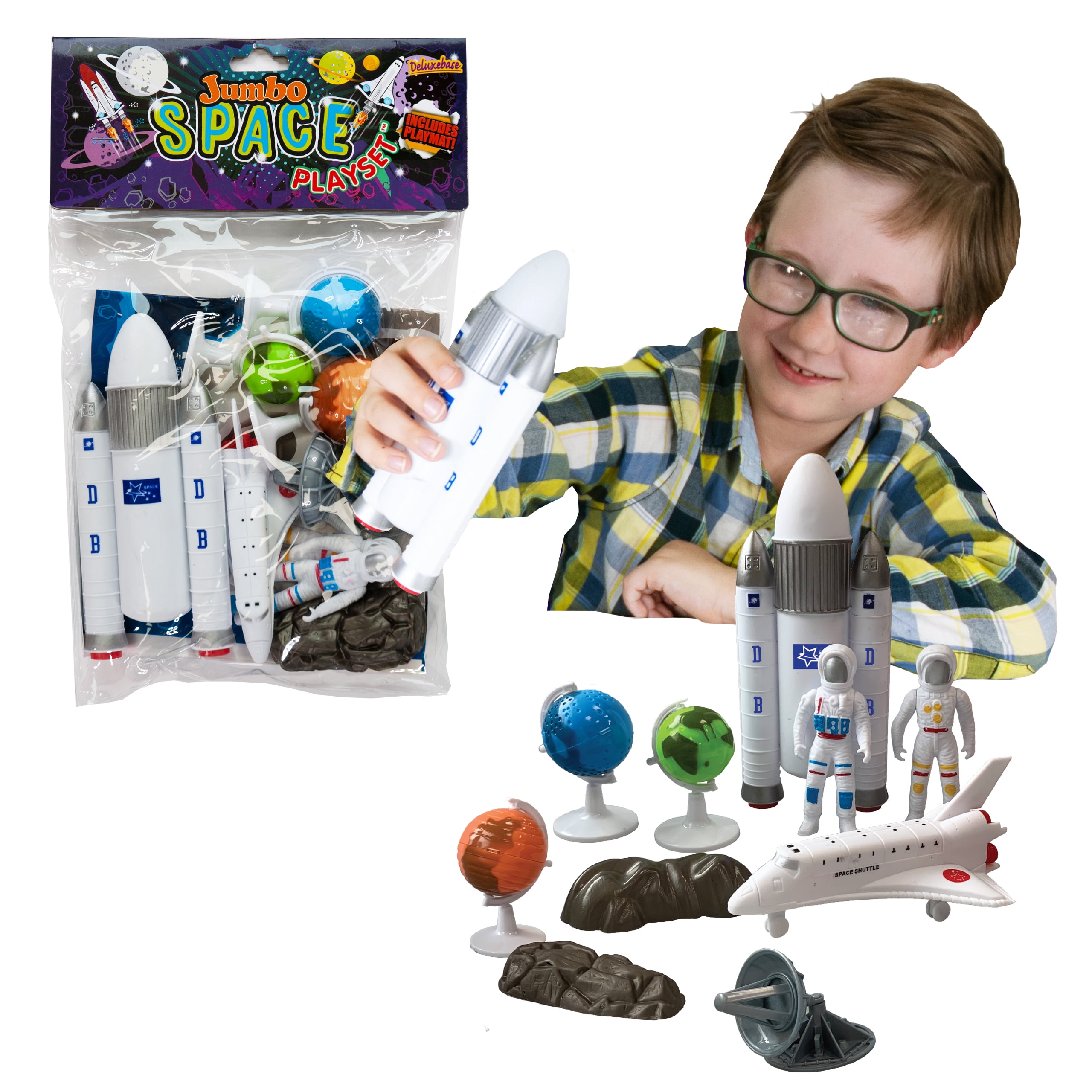 Deluxebase Jumbo Playset, 9-Piece Space Figurine Toy Set, Spaceship ...