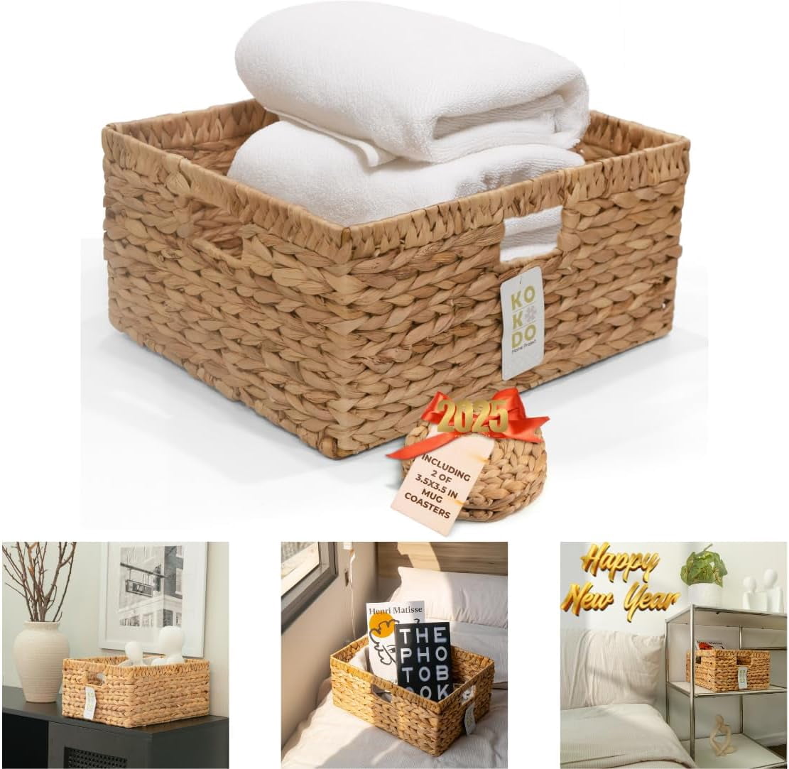 Jumbo Rectangular Water Hyacinth Wicker Storage Baskets with Handles ...