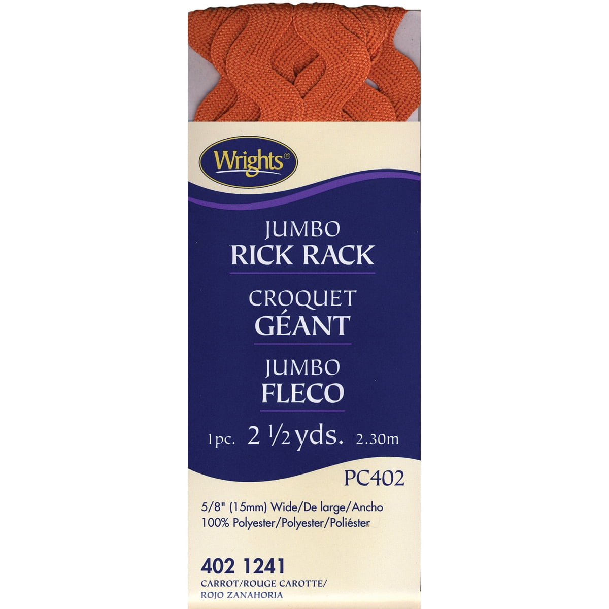 Jumbo Rickrack 5/8"X2-1/2yd-Carrot, Pk 3, Wrights - Walmart.com