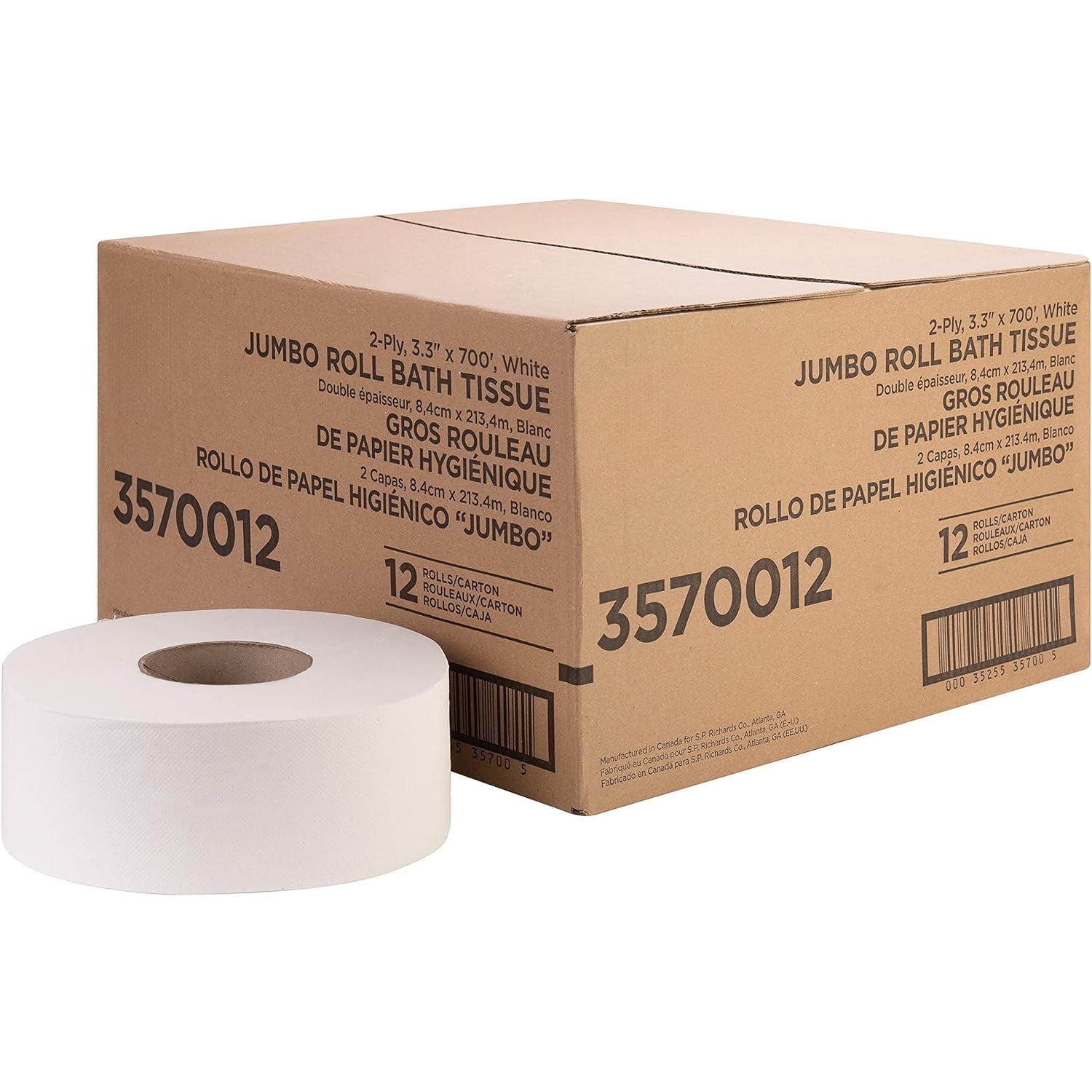 Jumbo Roll Bath Tissue - 2-Ply White Toilet Paper, Recycled Fiber ...
