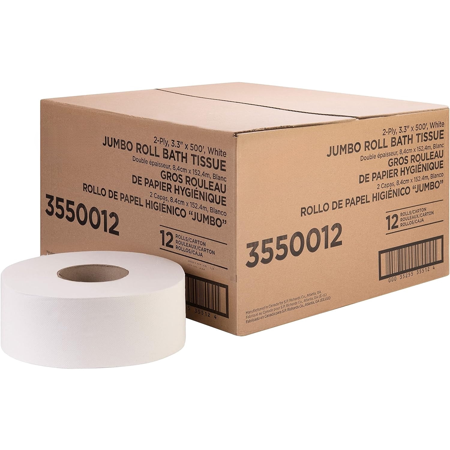 Jumbo Roll Bath Tissue - 2-Ply White Toilet Paper, Recycled Fiber ...