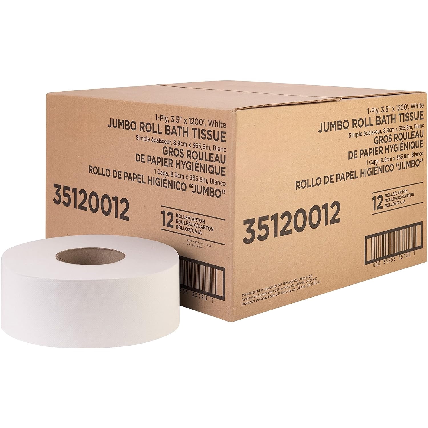 Jumbo Roll Bath Tissue - 2-Ply White Toilet Paper, Recycled Fiber ...