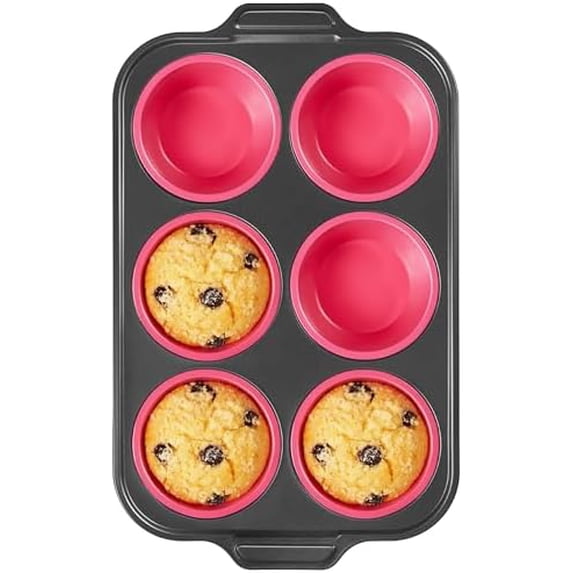 Jumbo Silicone Muffin & Cupcake Pan for Baking with Metal Frame, Extra ...