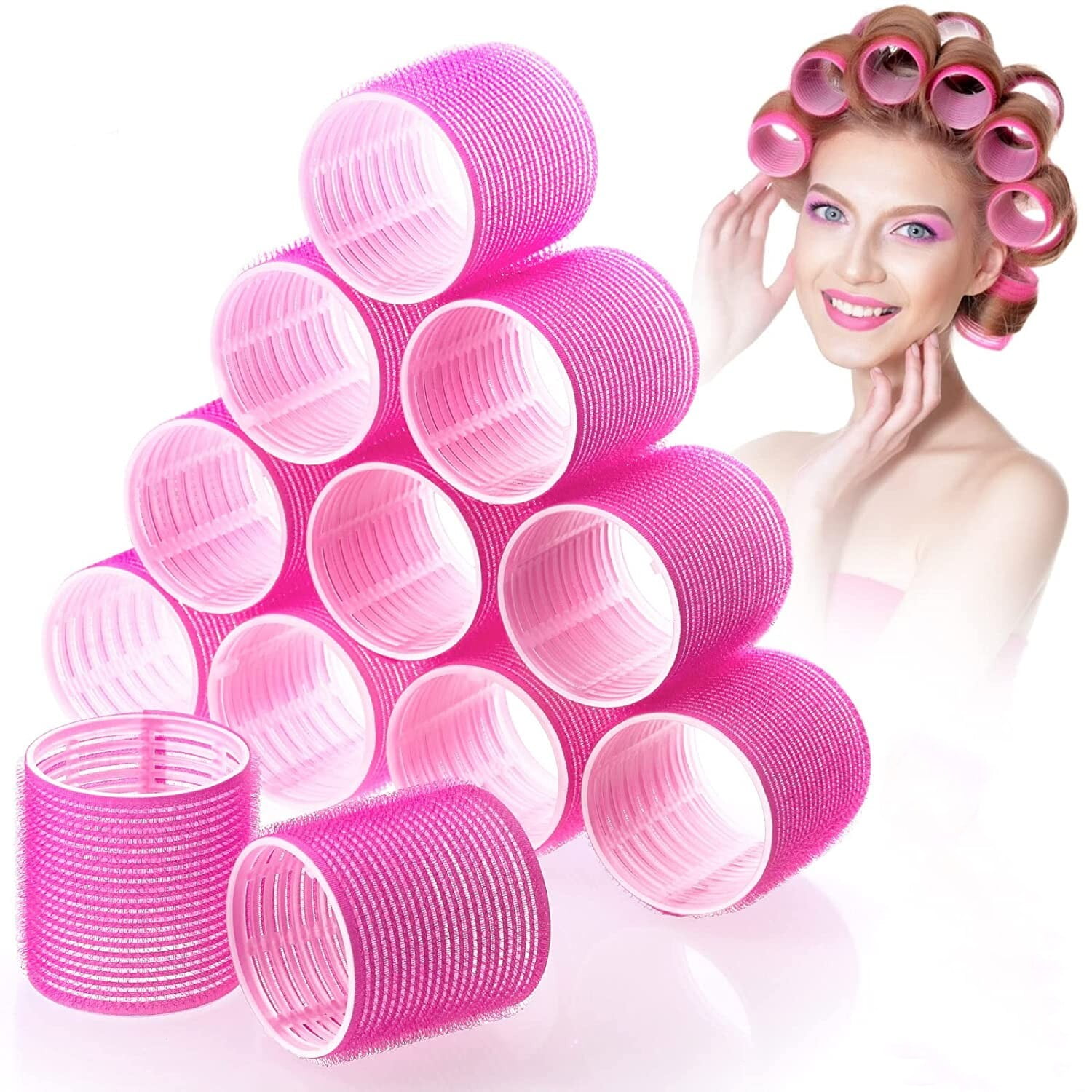 Manss Jumbo Size Hair Curlers, Self Grip Hair Rollers, 12 Packs, 2.5 ...
