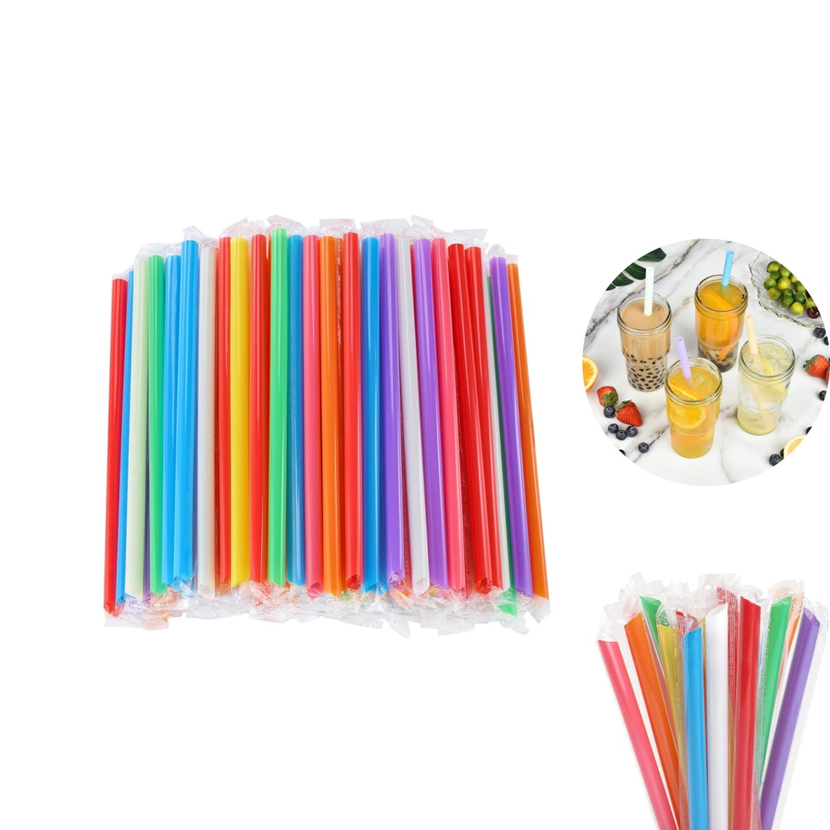 Jumbo Smoothie Straws,200Pack Disposable Individually Wrapped Straws ...