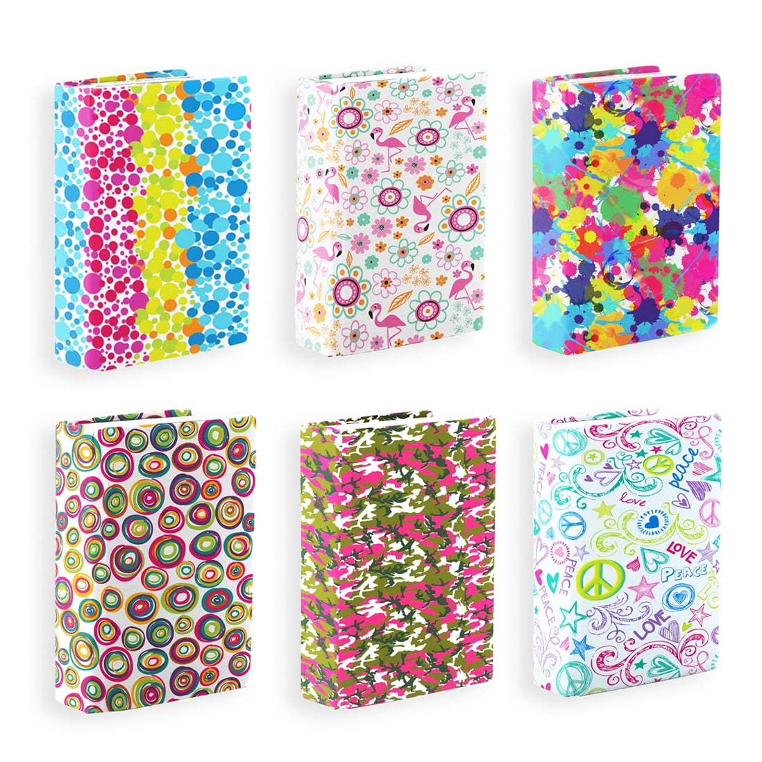 Jumbo Stretchable Book Cover Set of 6 Assorted Prints Dots, Peace Love ...