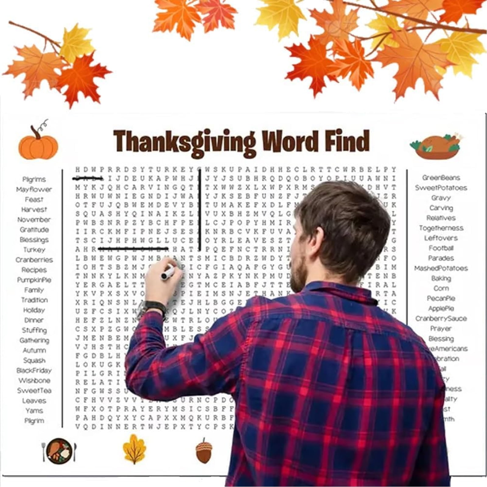 Jumbo Thanksgiving Word Search Poster – Giant 36"X24" Wall Game, 2026 ...