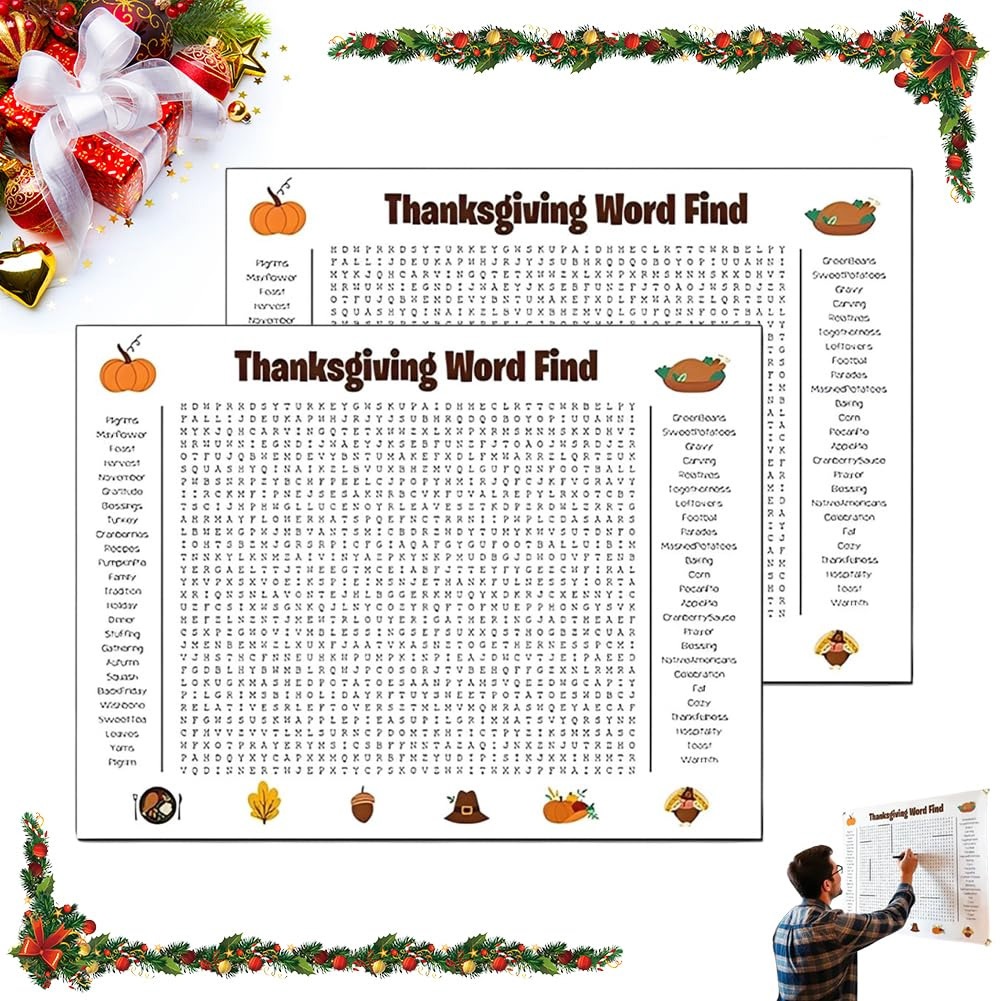 Jumbo Thanksgiving Word Search Poster, Giant 36"X24" Wall Game, Larger ...