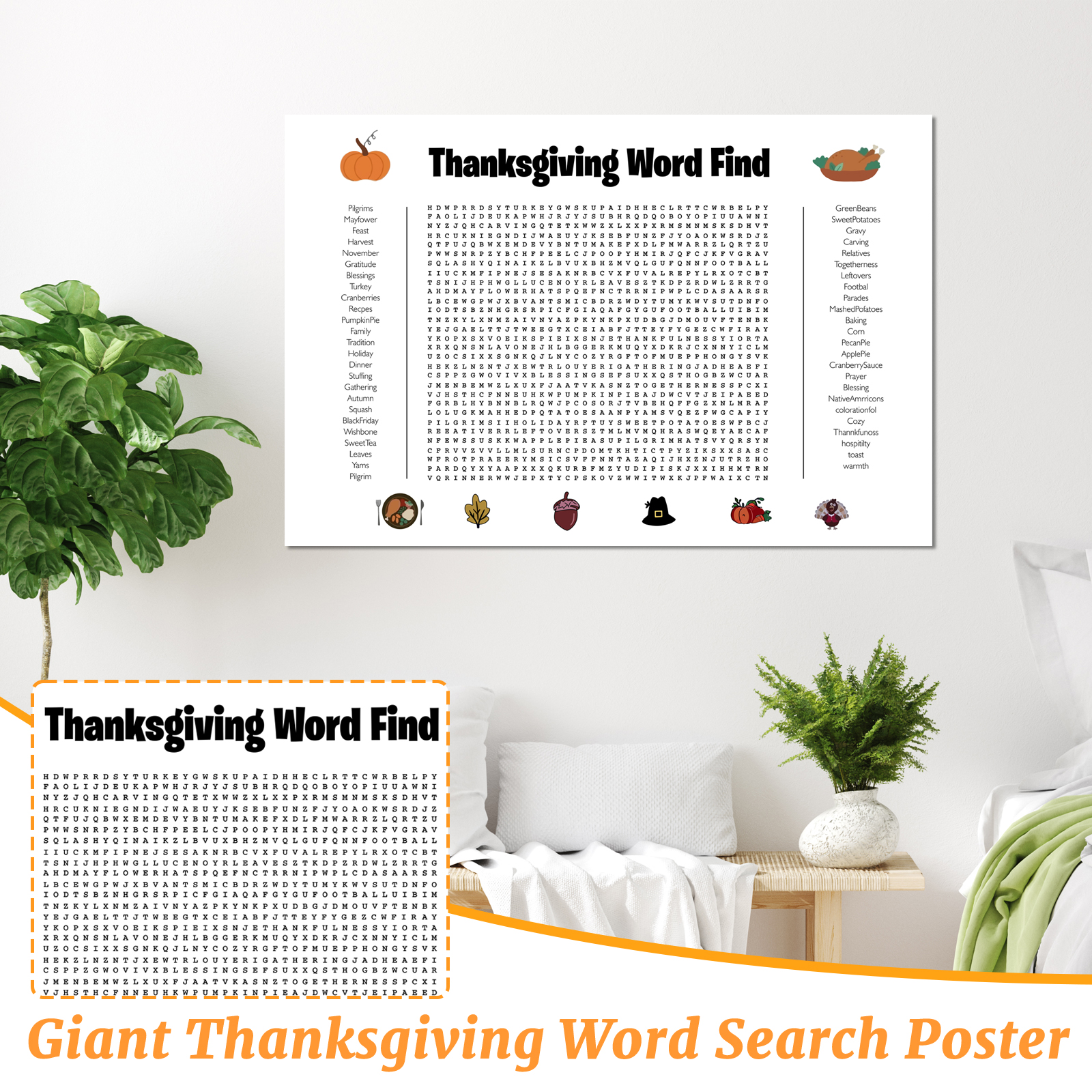 Jumbo Thanksgiving Word Search Poster, Giant 36"x24" Wall Game for ...