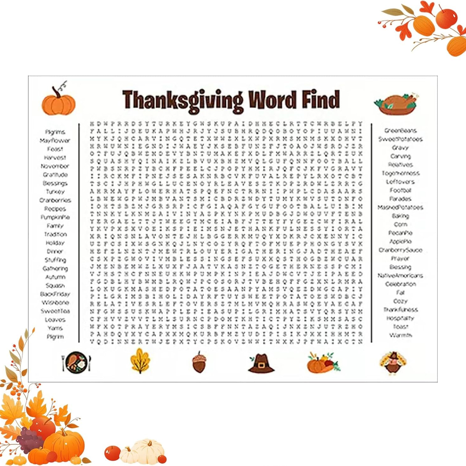 Jumbo Thanksgiving Word Search Poster, Giant Holiday Word Search Wall ...