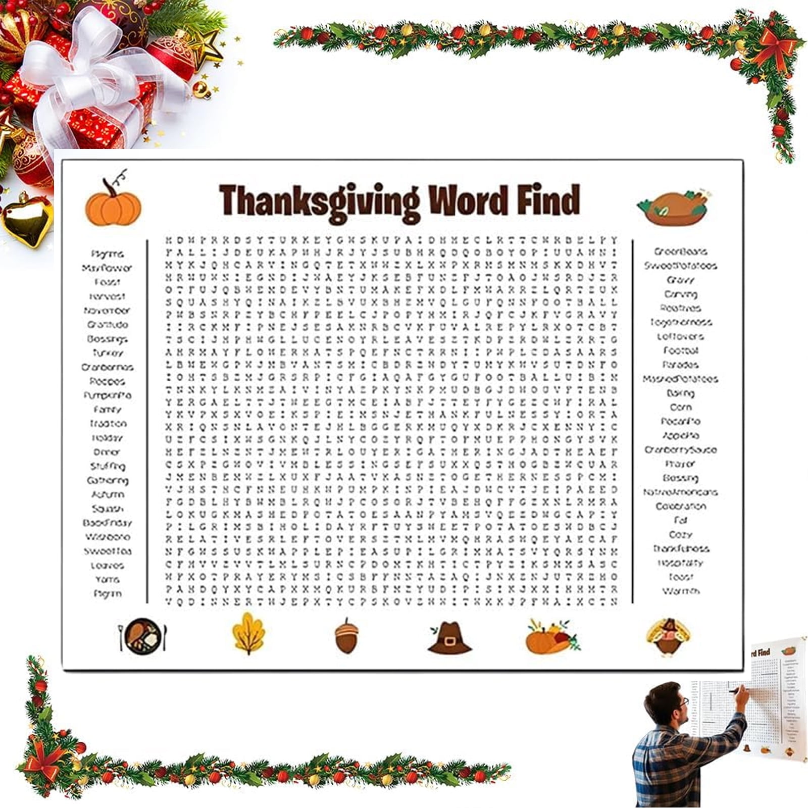 Jumbo Thanksgiving Word Search Poster, Giant Holiday Word Search Wall ...