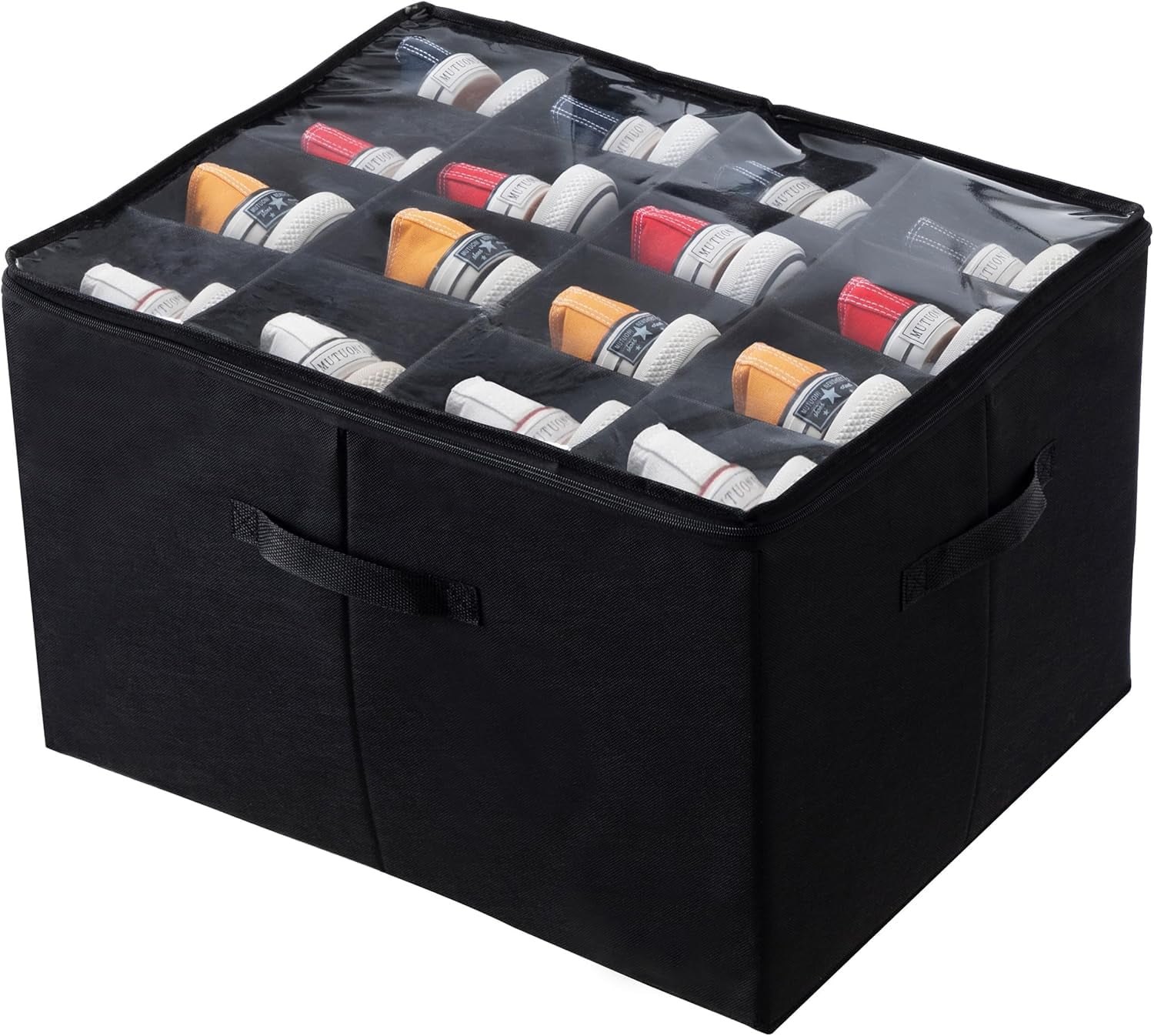 Jumix Shoe Storage Box Organiser with Clear View Lid Black Fabric ...