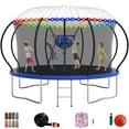 Jump Into Fun Trampoline 12FT with Enclosure, LED Light, 1200LBS ...