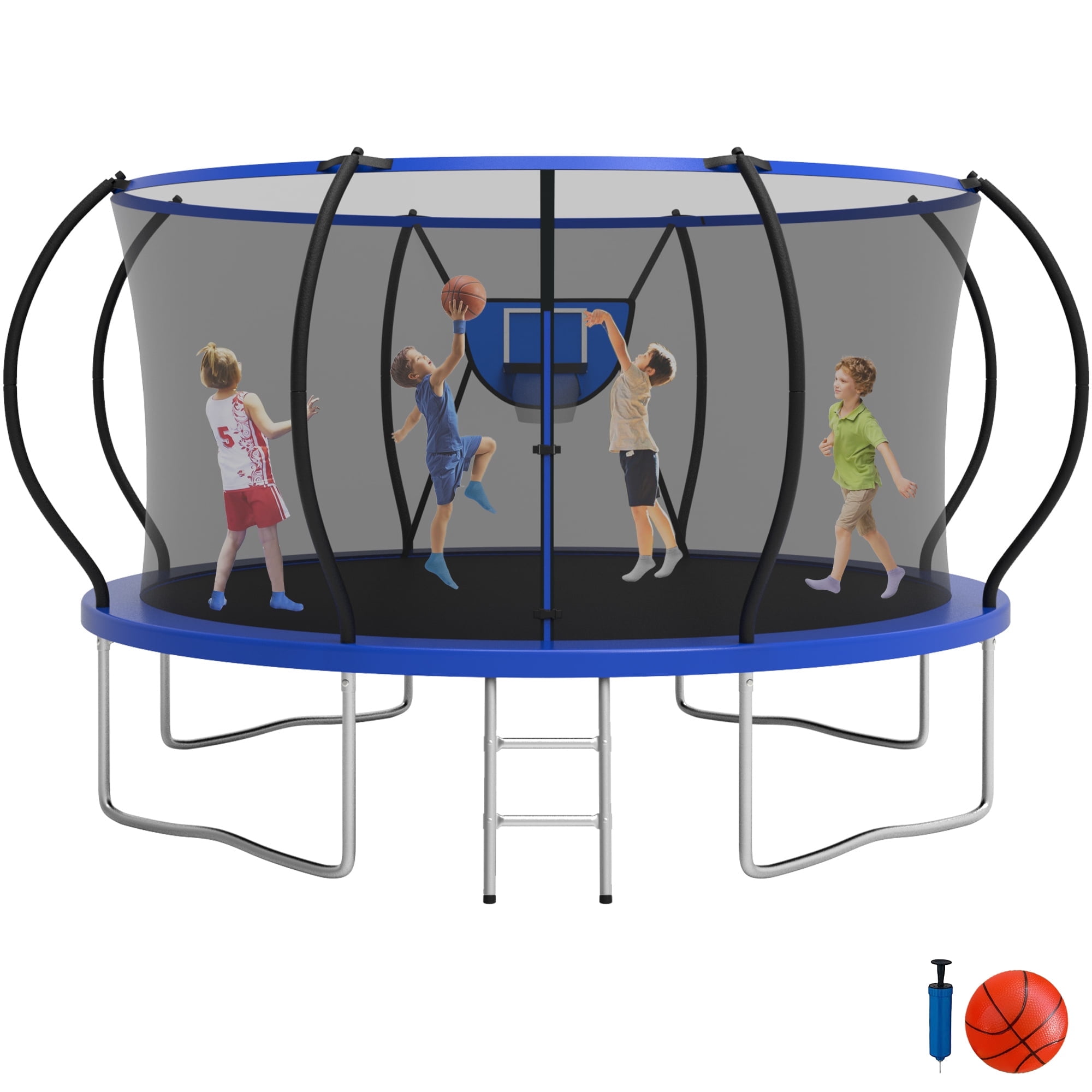 Jump Into Fun Trampoline 10FT-16FT, with Enclosure, Hoop, Balls, Ladder ...
