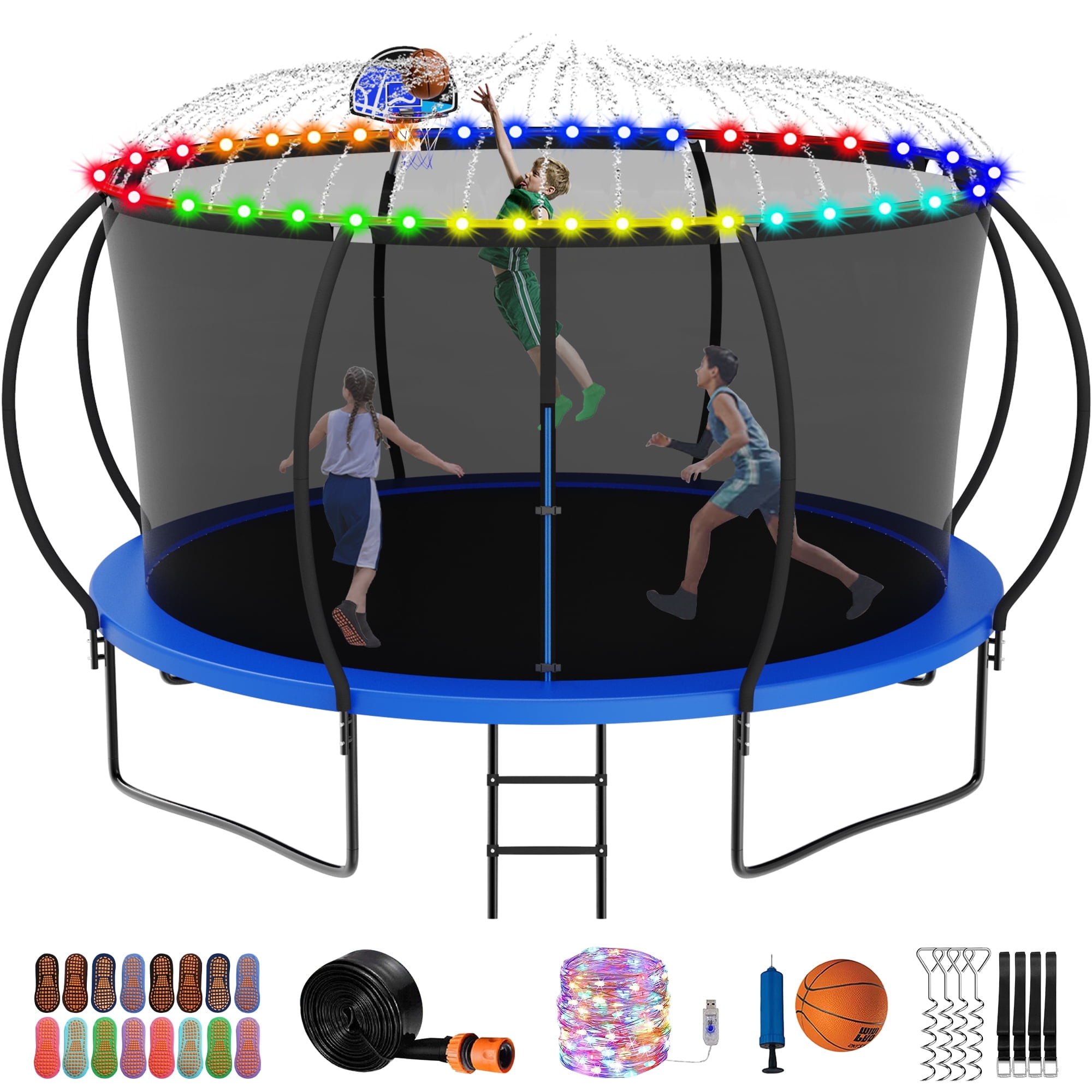 Jump Into Fun 12FT Trampoline 1200LBS for 6 Kids and Adults, Galvanized ...