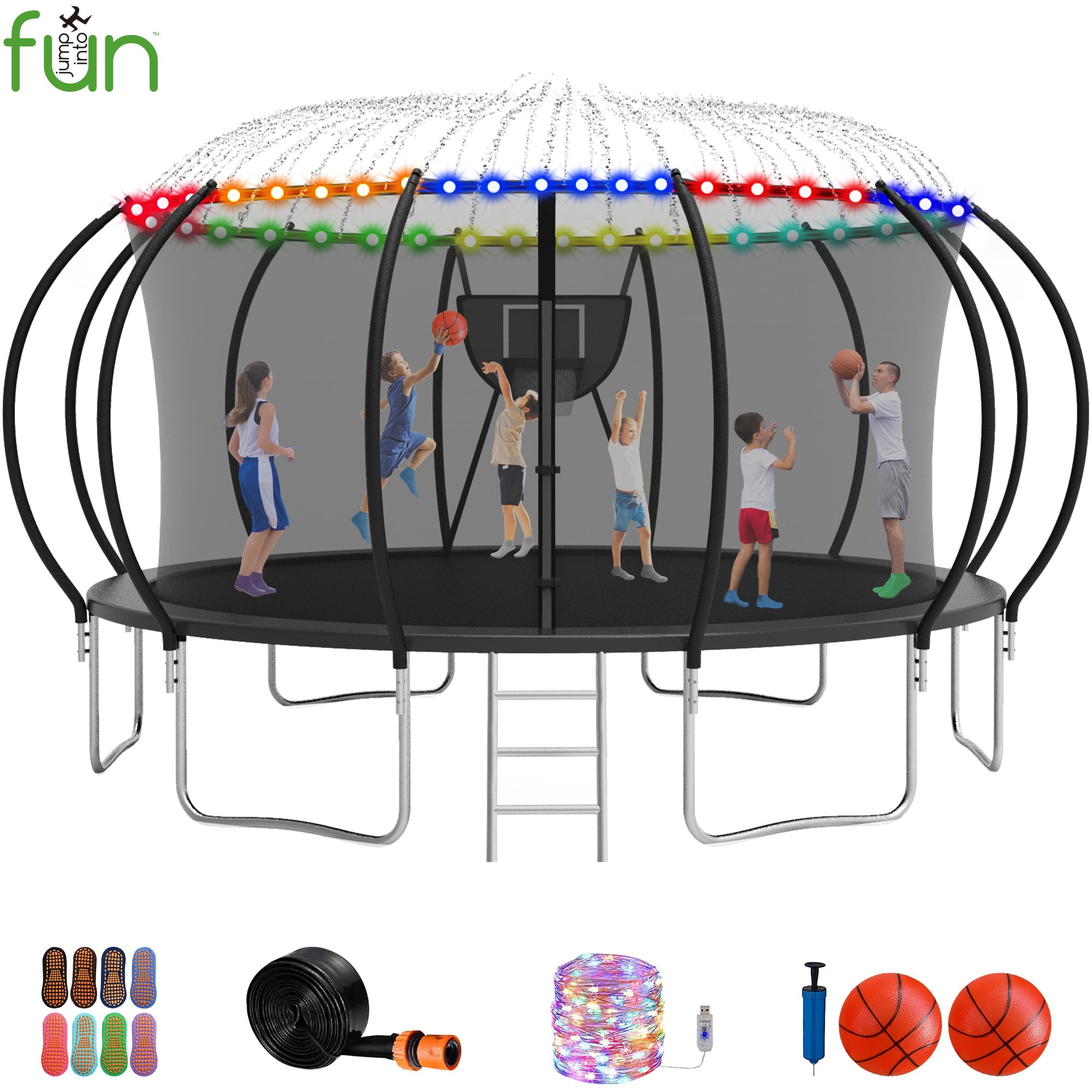 16FT Trampoline with Enclosure, LED Light, 1500LBS Capacity for Adults ...