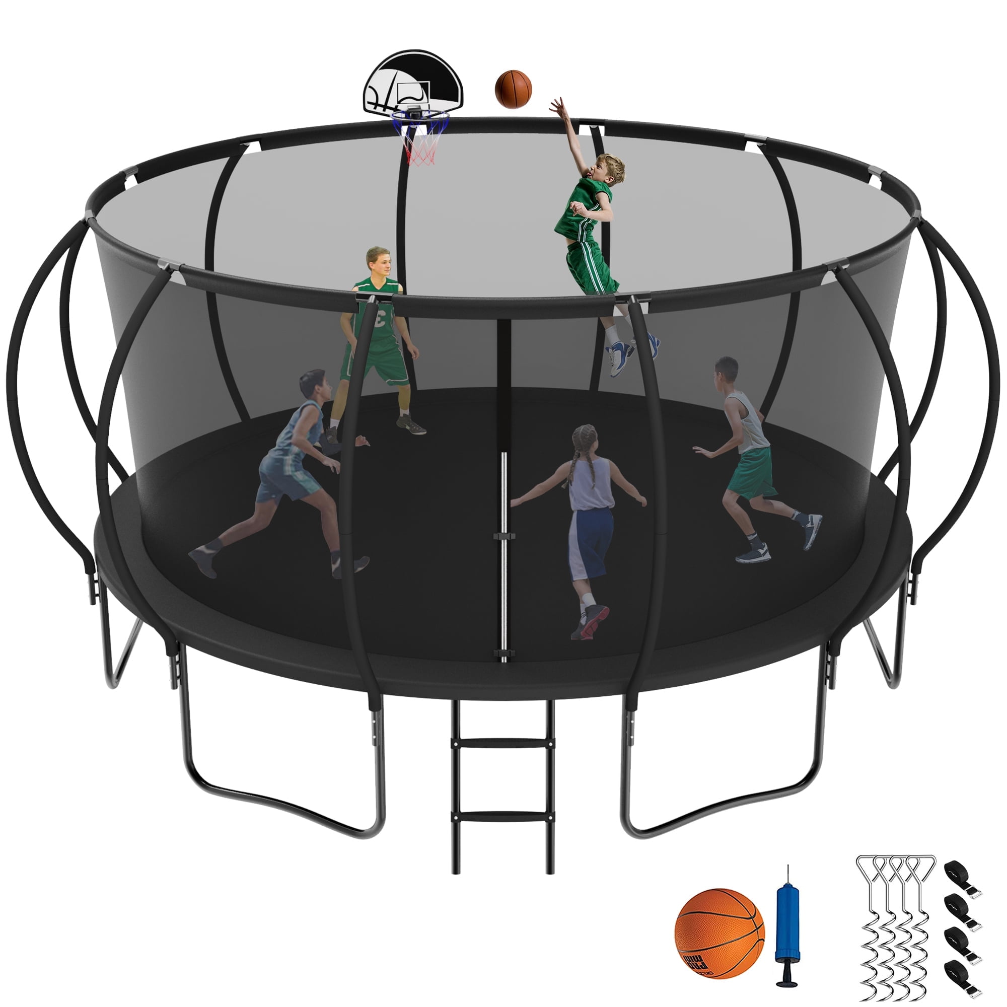 15FT Trampoline - Adults/Kids, Enclosure, Hoop, Ladder, Stakes, 1500LBS ...