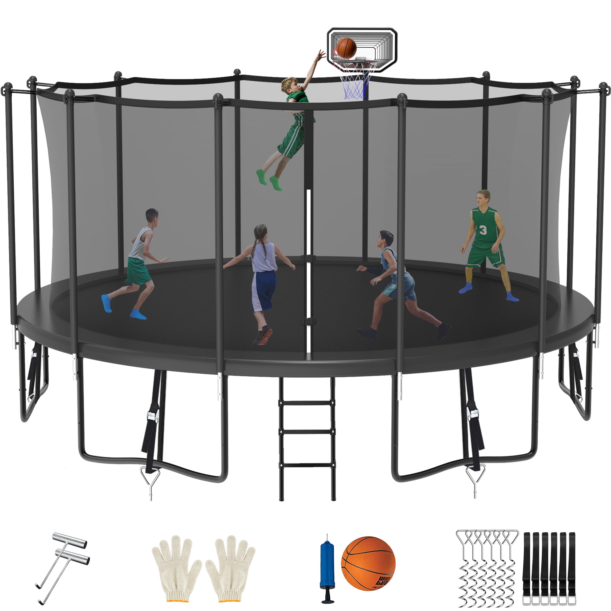 Jump Into Fun 16FT Trampoline for Adults/ 10 Kids, 1500LBS Capacity ...