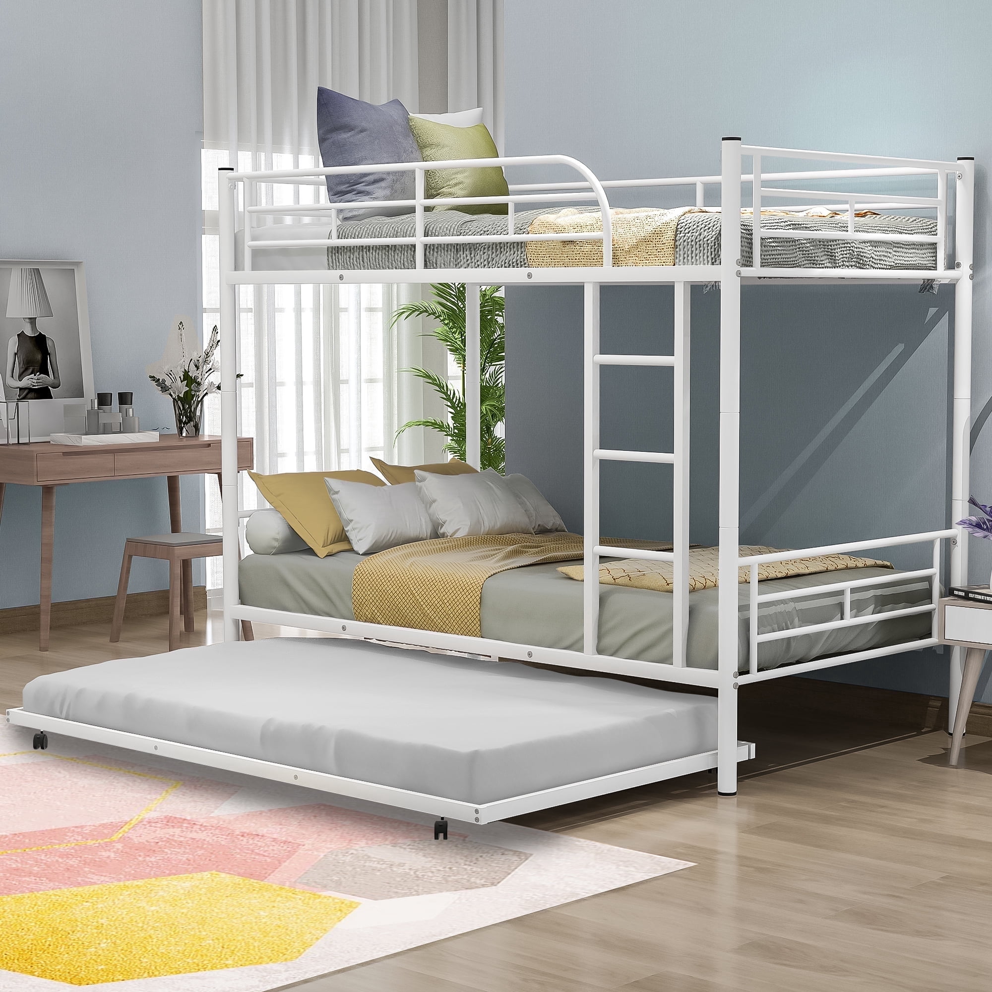 Jump Into Fun Twin over Twin Bunk Bed, Metal, Convertible, Trundle ...