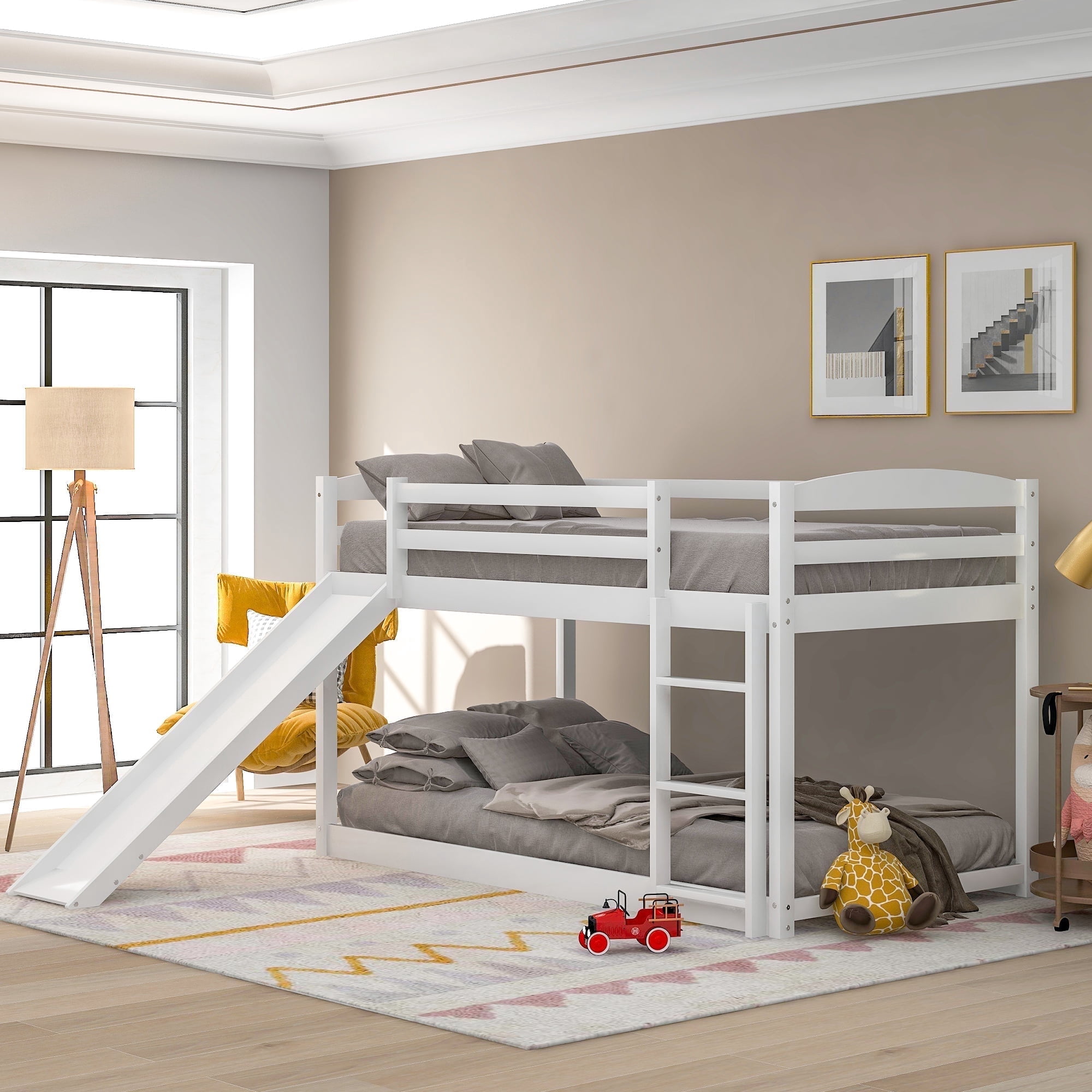 Jump Into Fun Twin over Twin Bunk Bed with Slide, Safety Rails ...