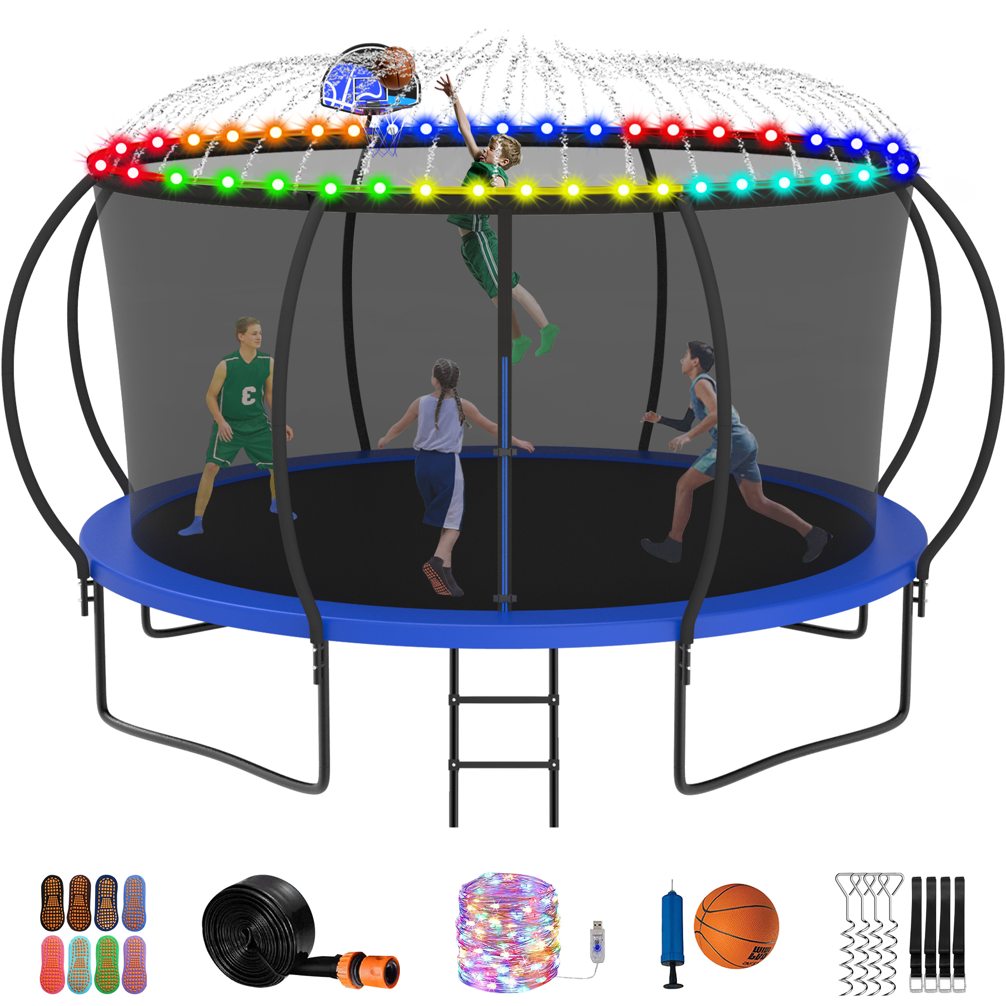 Jump Into Fun Trampoline 12 14 15 16FT, 1400LBS Trampoline for 3-4 ...