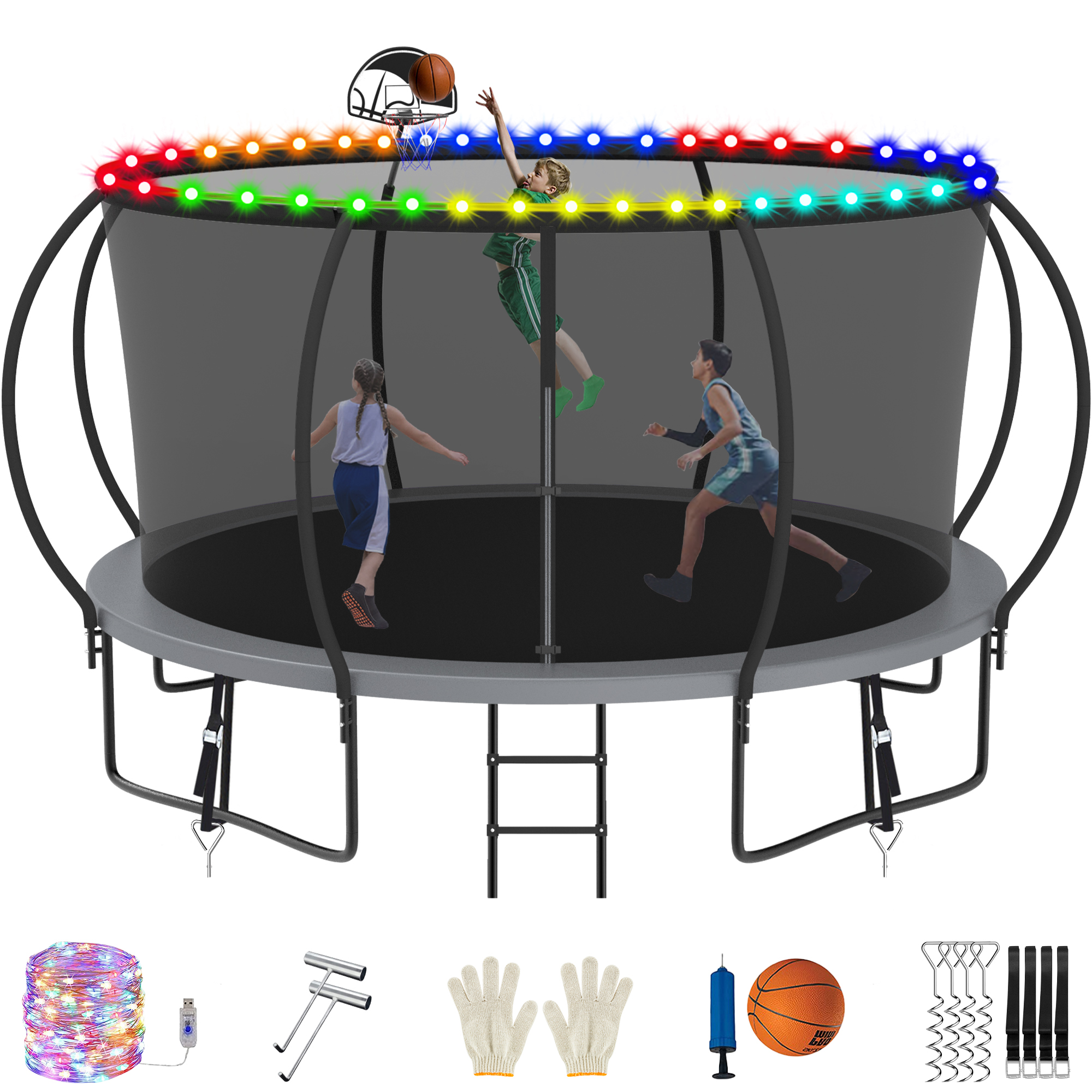 Jump Into Fun Trampoline, 12FT 1200LBS Trampoline for 5-6 Kids, Pumpkin ...