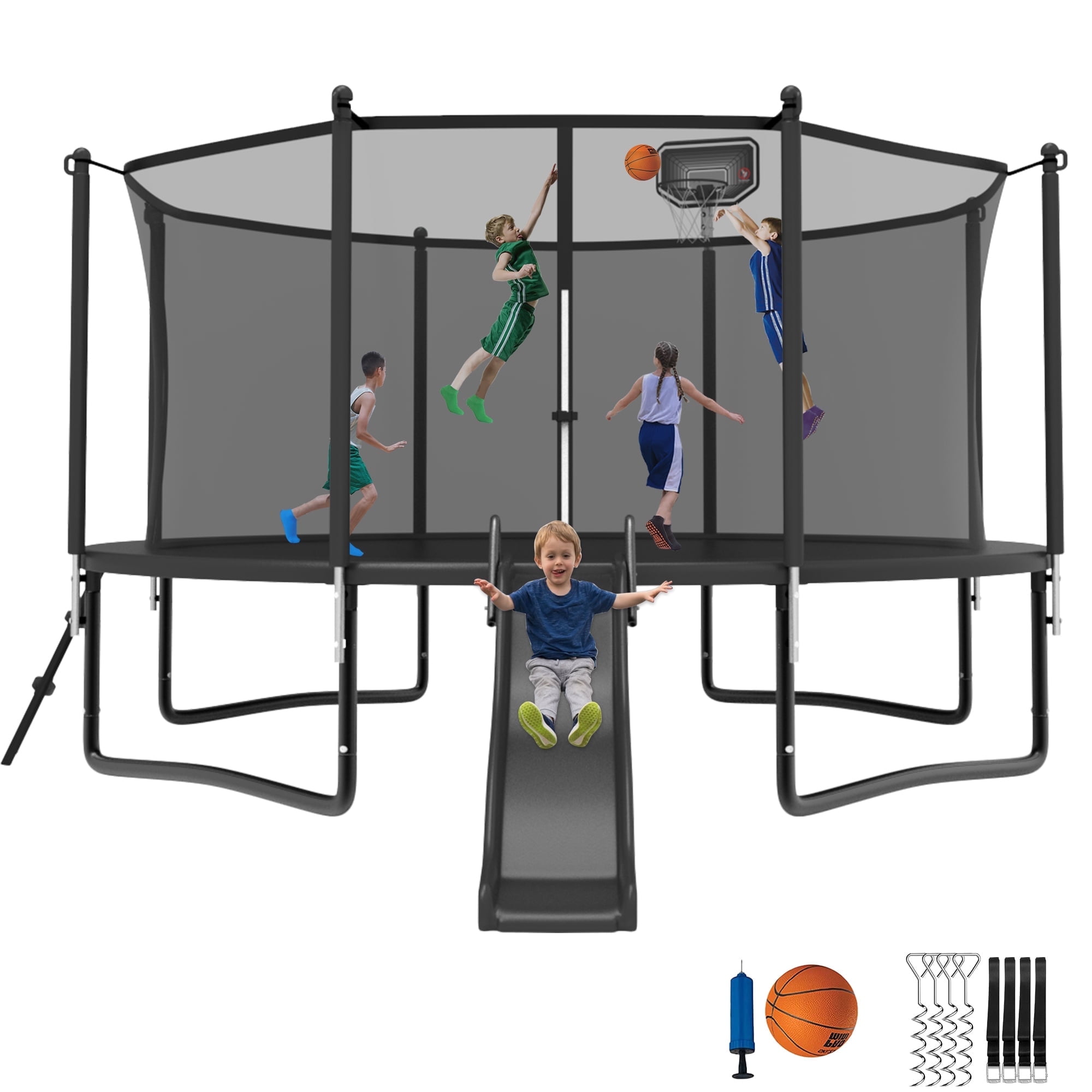 Jump Into Fun Trampoline 12FT 14FT 15FT 16FT, Trampoline with Slide ...