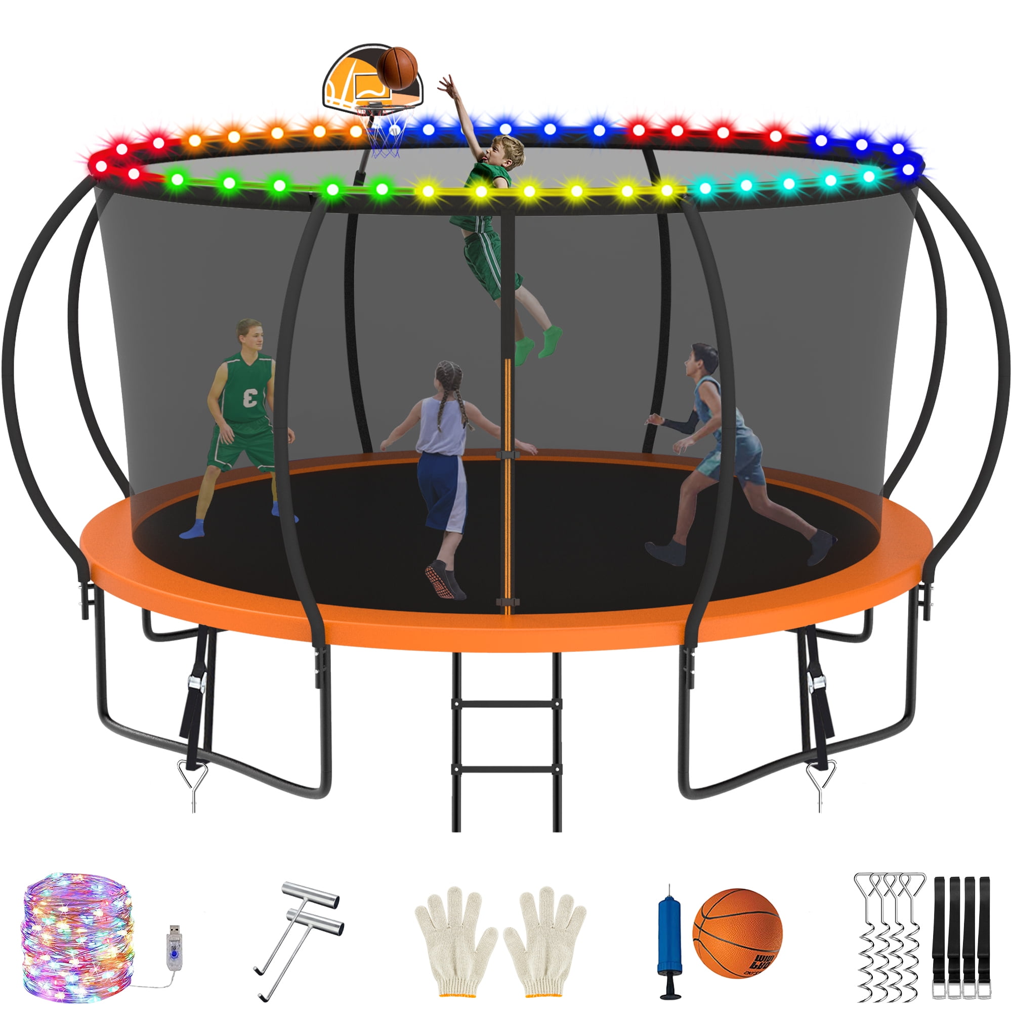 Jump Into Fun Trampoline, 14FT 1400LBS Trampoline for 6-7 Kids, Pumpkin ...