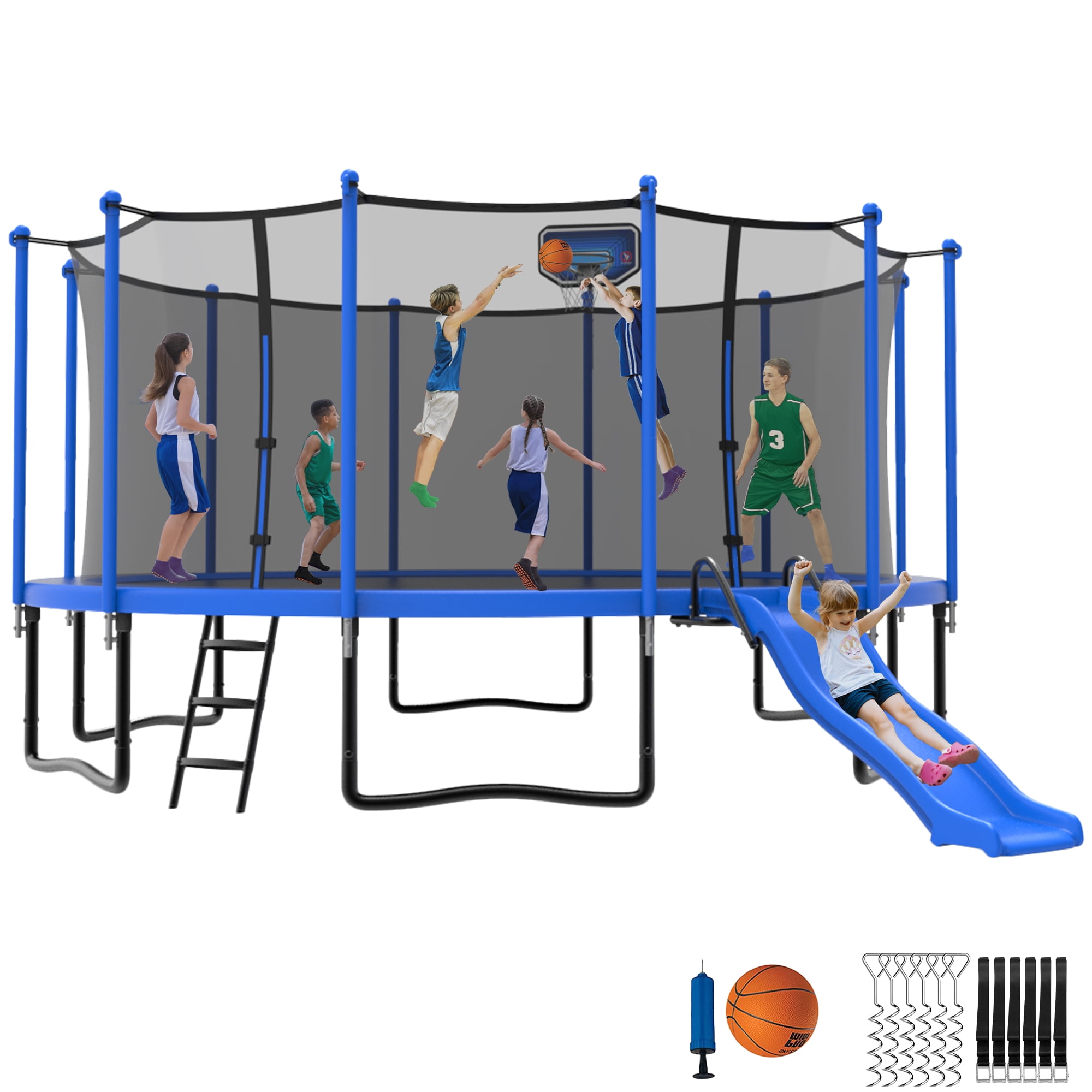 Jump Into Fun 16FT Trampoline, 1500LBS Capacity, Outdoor with Slide ...