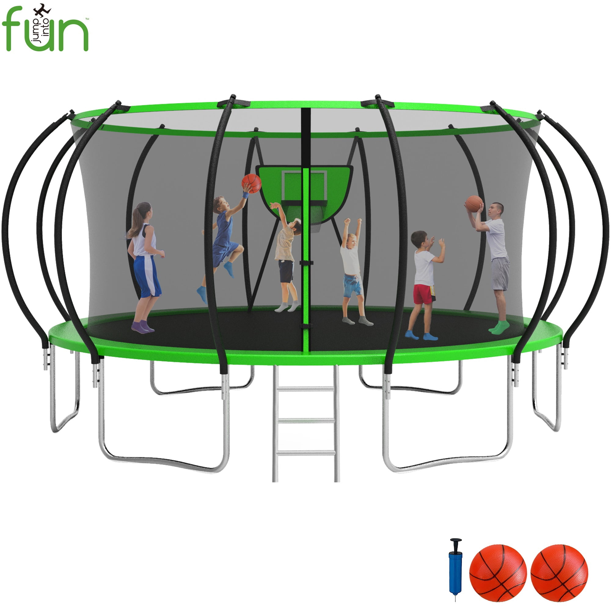 16FT Jump Into Fun Trampoline, 1500LBS, for 8-10 Kids, with Enclosure ...